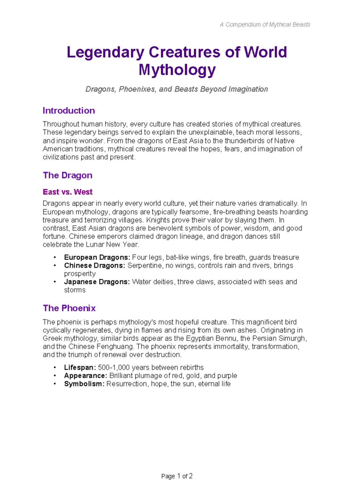 Mythical Beasts: A Study of Legendary Creatures in World Mythology ...