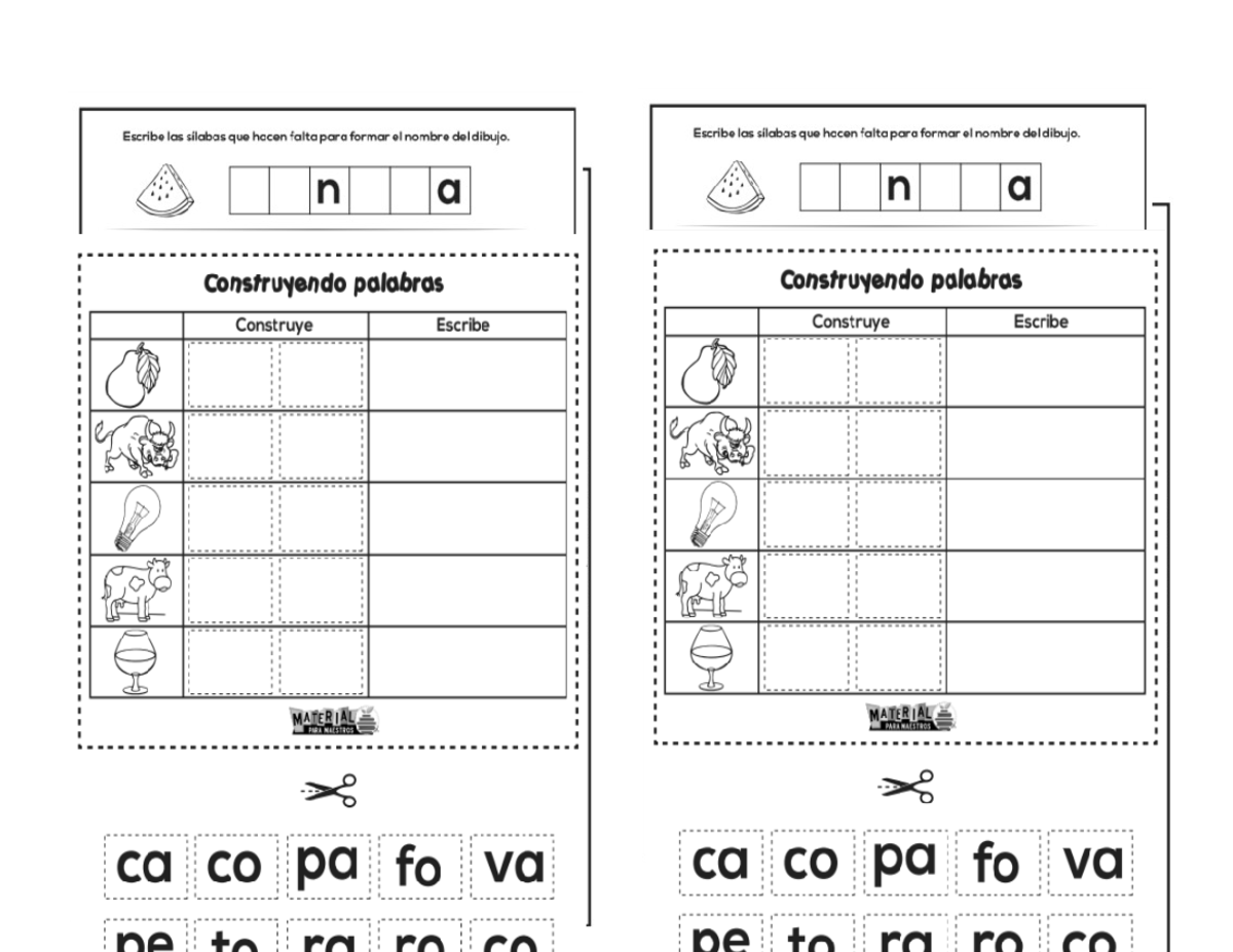 Lectoescritura 3 - Actividades de Formación de Sílabas - Studocu