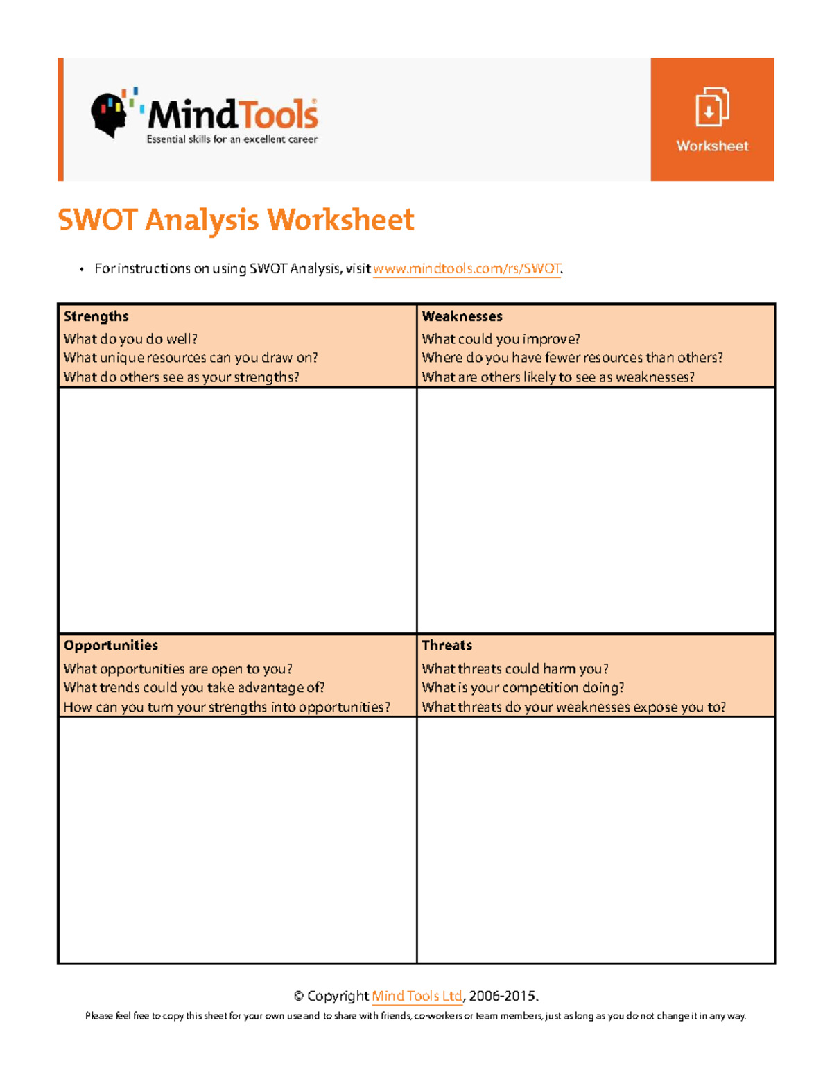 SWOT Analysis Worksheet: Strengths, Weaknesses, Opportunities, Threats ...