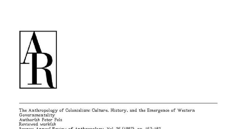 Anthropology of Colonialism: Culture, History, and Governmentality ...