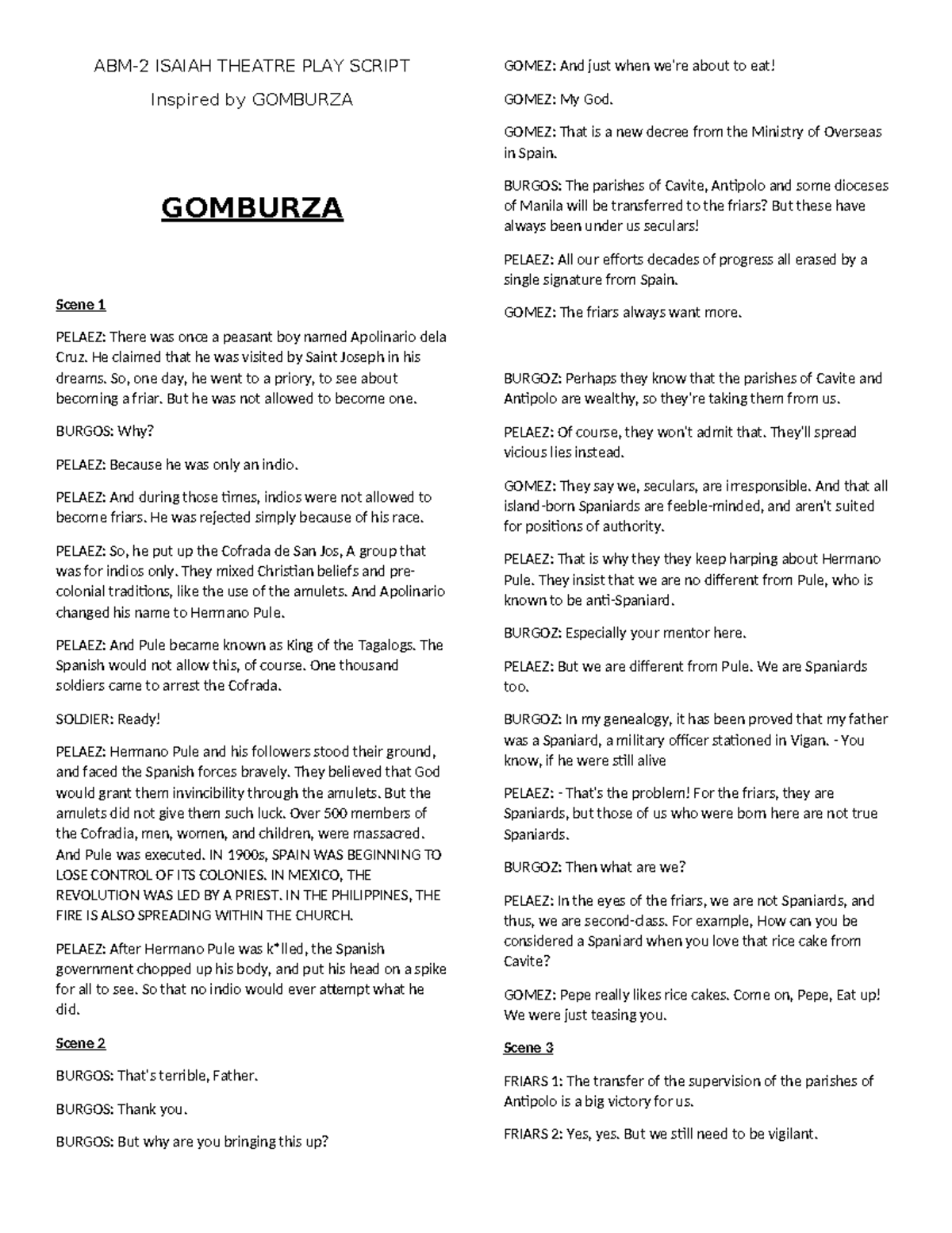 Gomburza Script - ehbrftyhdxrbnydf zdr gsbdfrtserges ...