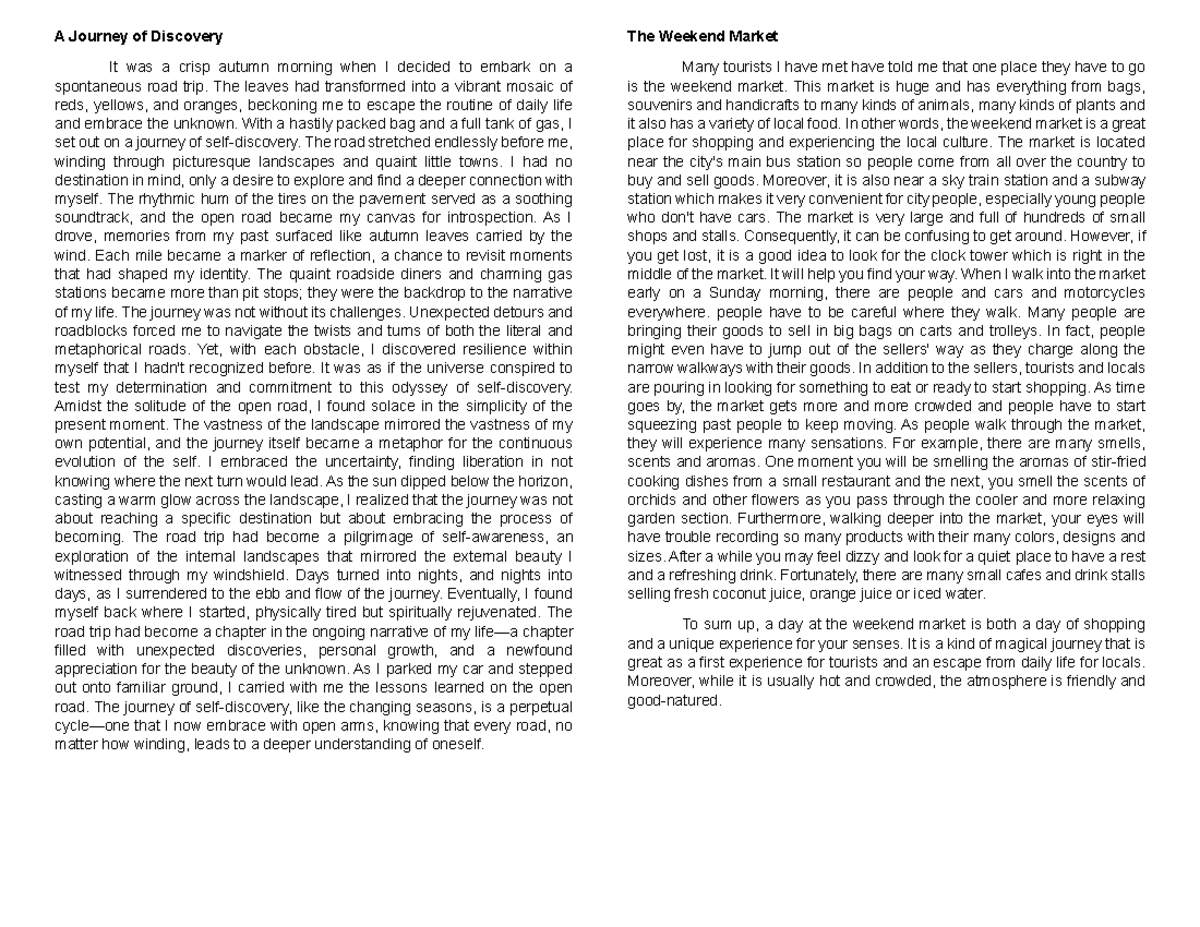 Essay Samples - Example of each paragraph development - A Journey of ...