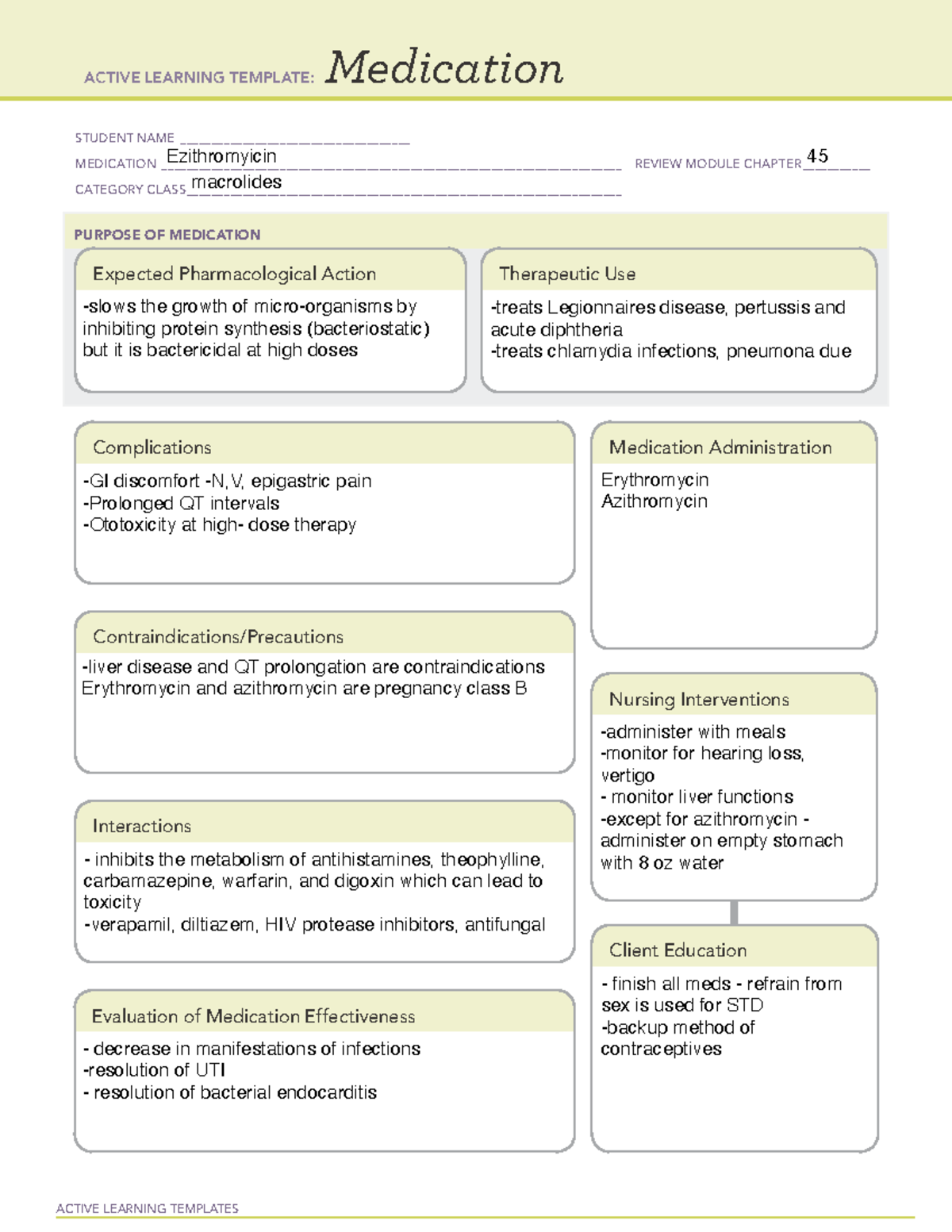 ACTIVE LEARNING TEMPLATE: Macrolides - Azithromycin Review Module - Studocu