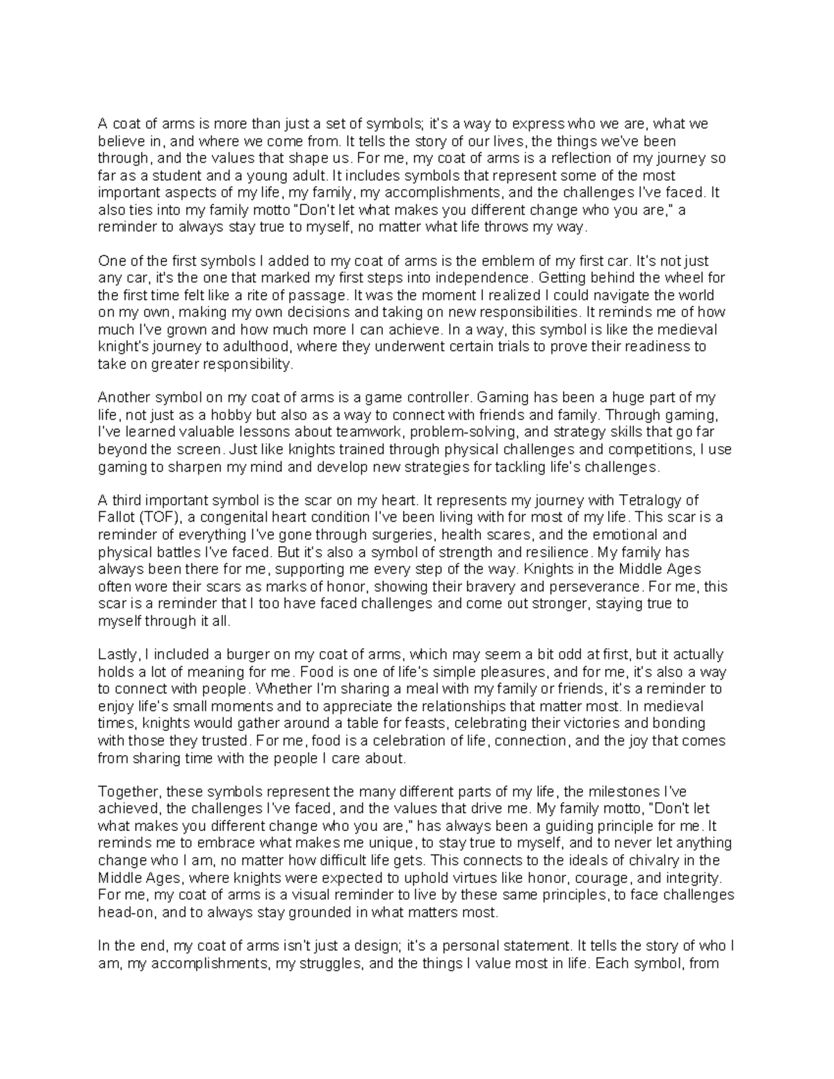 ENG 101 Coat of Arms Essay: A Personal Journey and its Symbols - Studocu