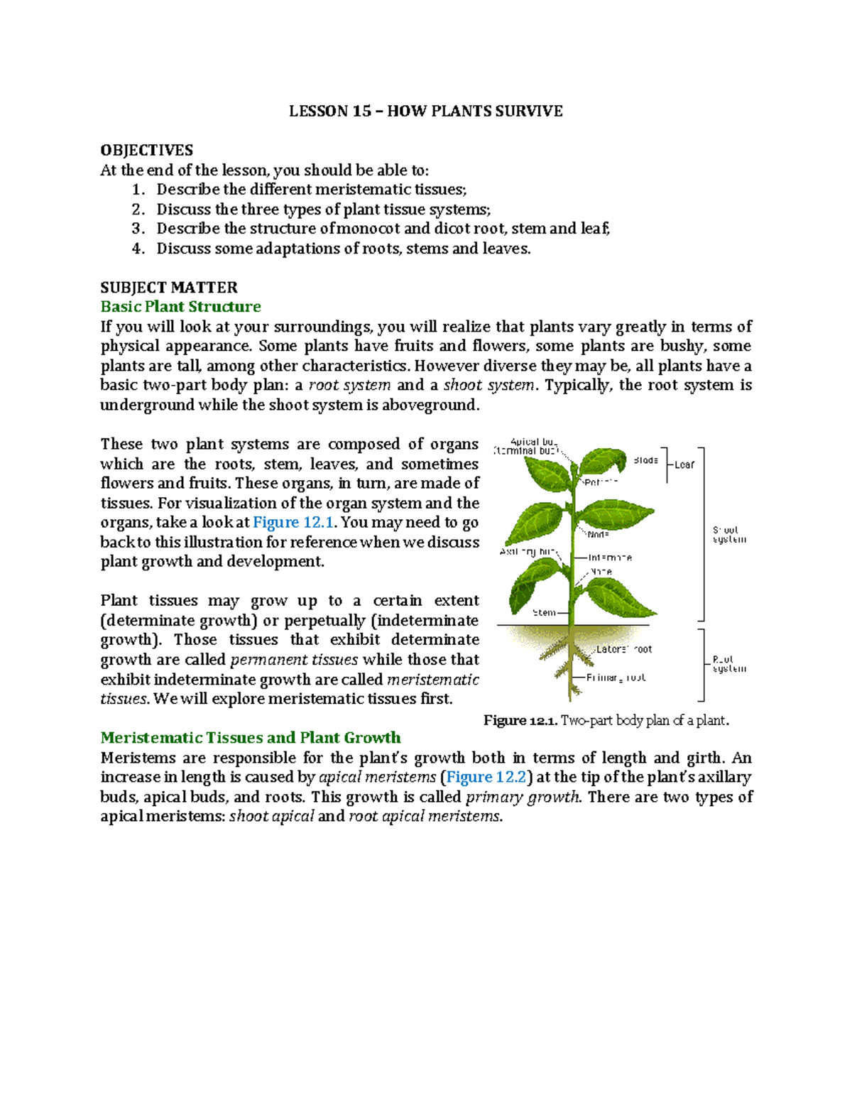 CH5 Lesson 15 Plant Survival: Growth, Structure & Adaptations - Studocu