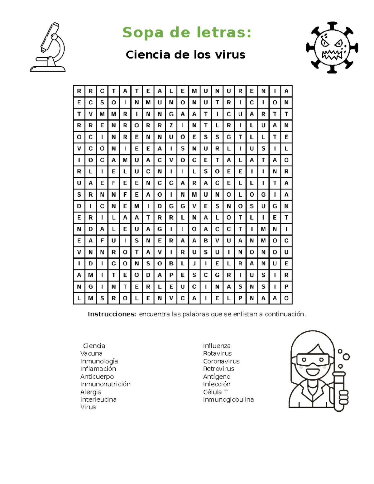 Sopa de letras - Ciencias de la Salud - Ciencia de los virus ...