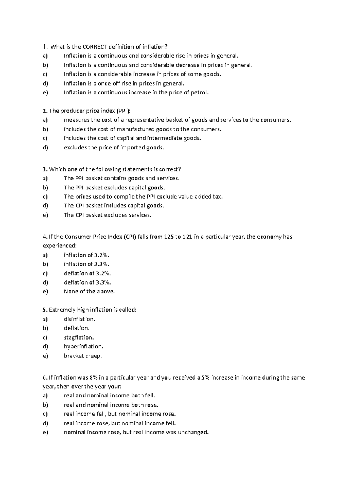 Chapter 10 Quiz: Understanding Inflation and Price Indices - Studocu