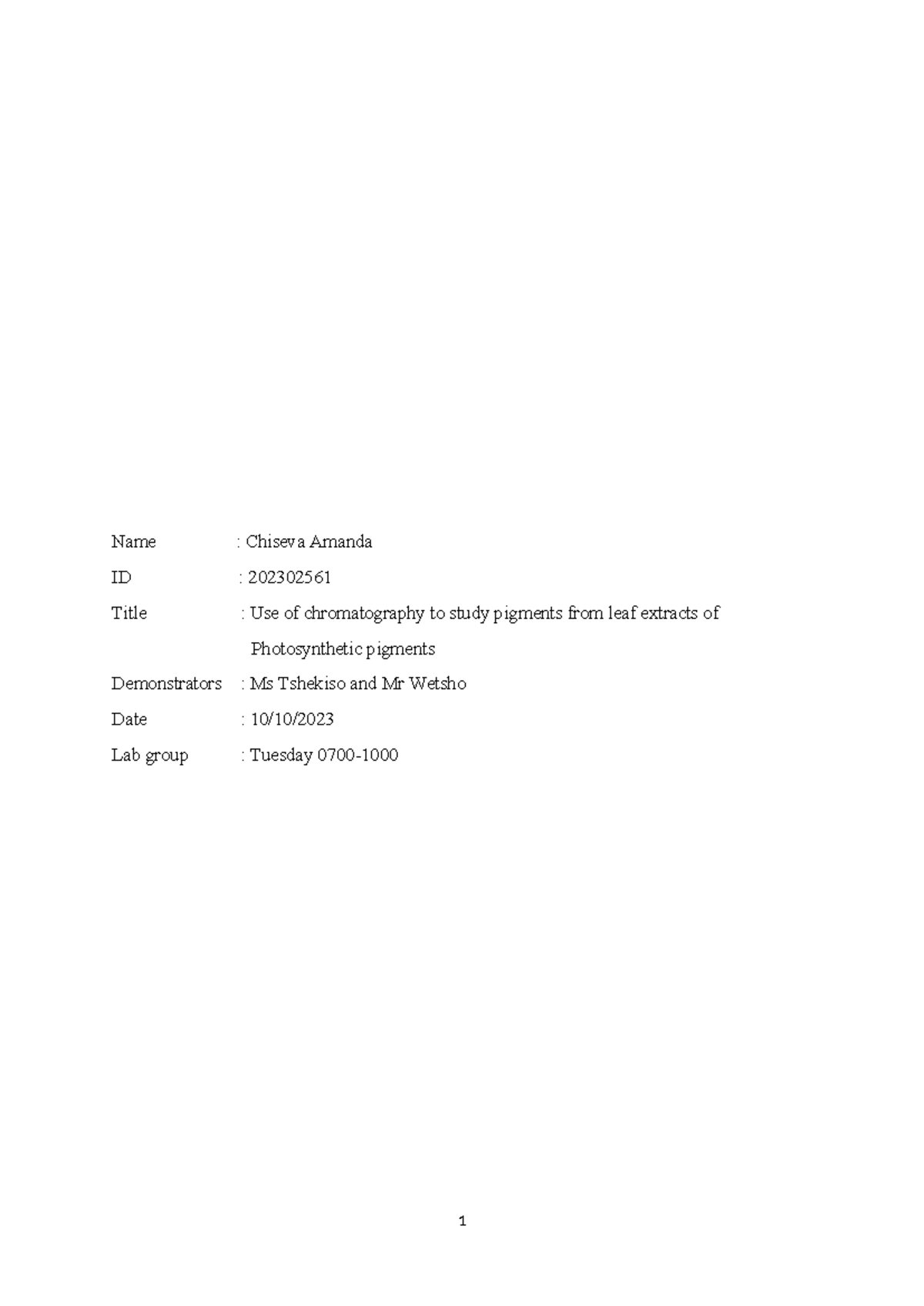 Biology Lab Report: Chromatography of Photosynthetic Pigments 042211 ...