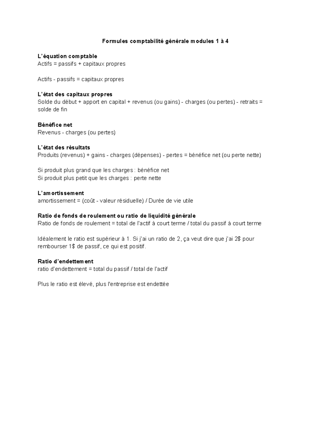 Formules Comptabilité générale - Formules comptabilité générale modules ...