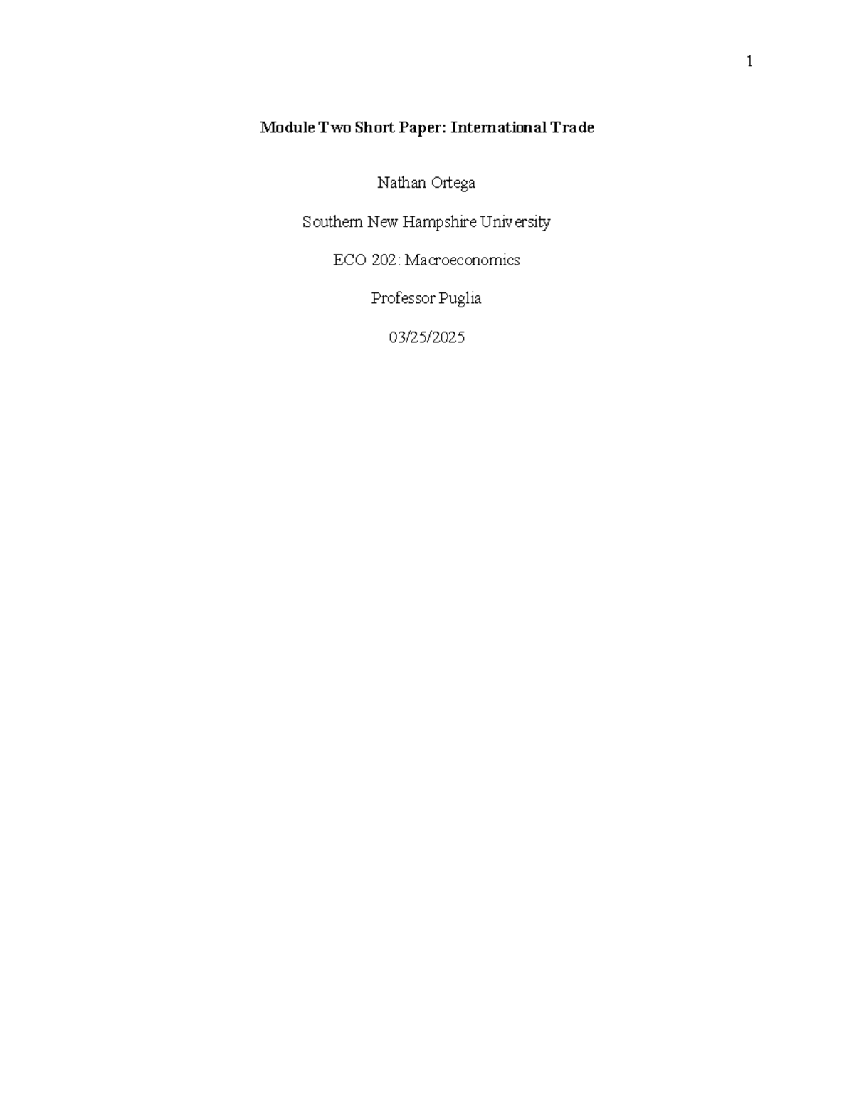 ECO 202 Module Two Short Paper Template - Module Two Short Paper ...