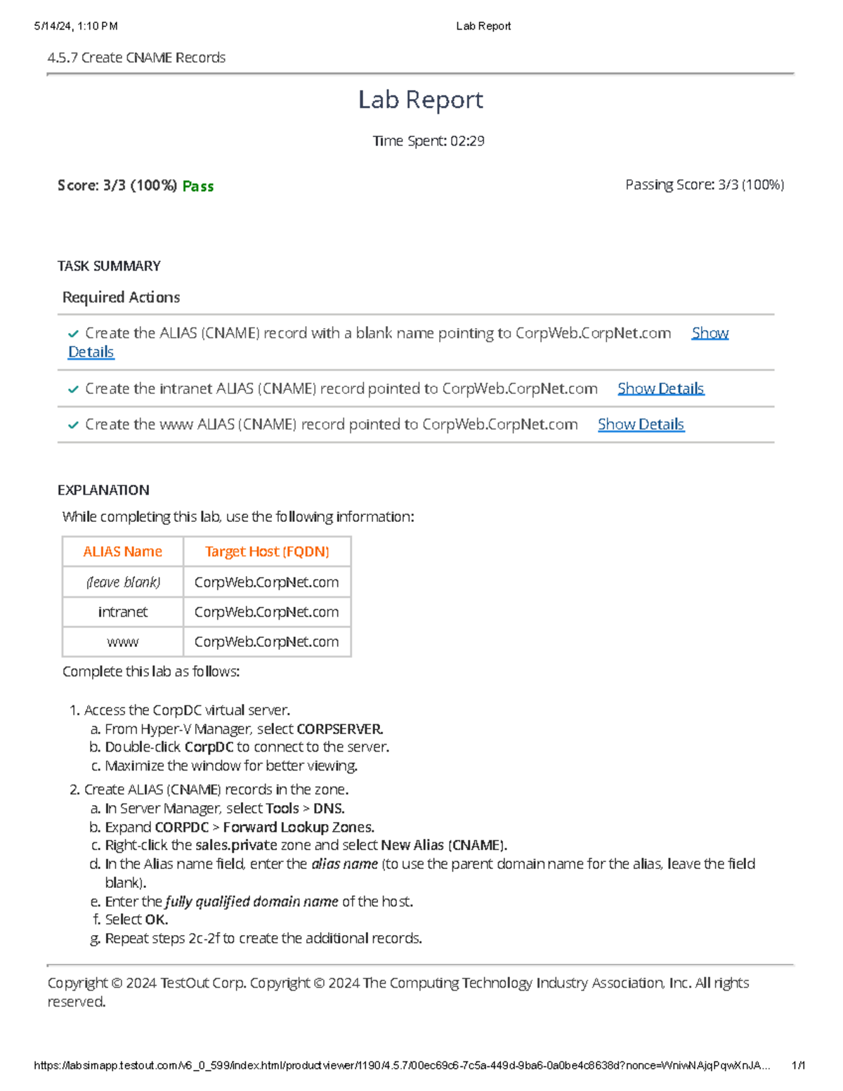 4.5.7 - Lab Report on Creating CNAME Records for DNS Management - Studocu