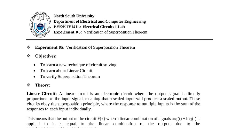 Electrical Circuits I Lab (ECE 101) - Experiment 05: Superposition ...