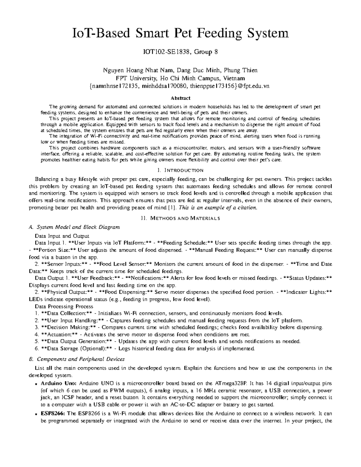 IoT-Based Smart Pet Feeding System Report - Group 8 SE1838 - Studocu