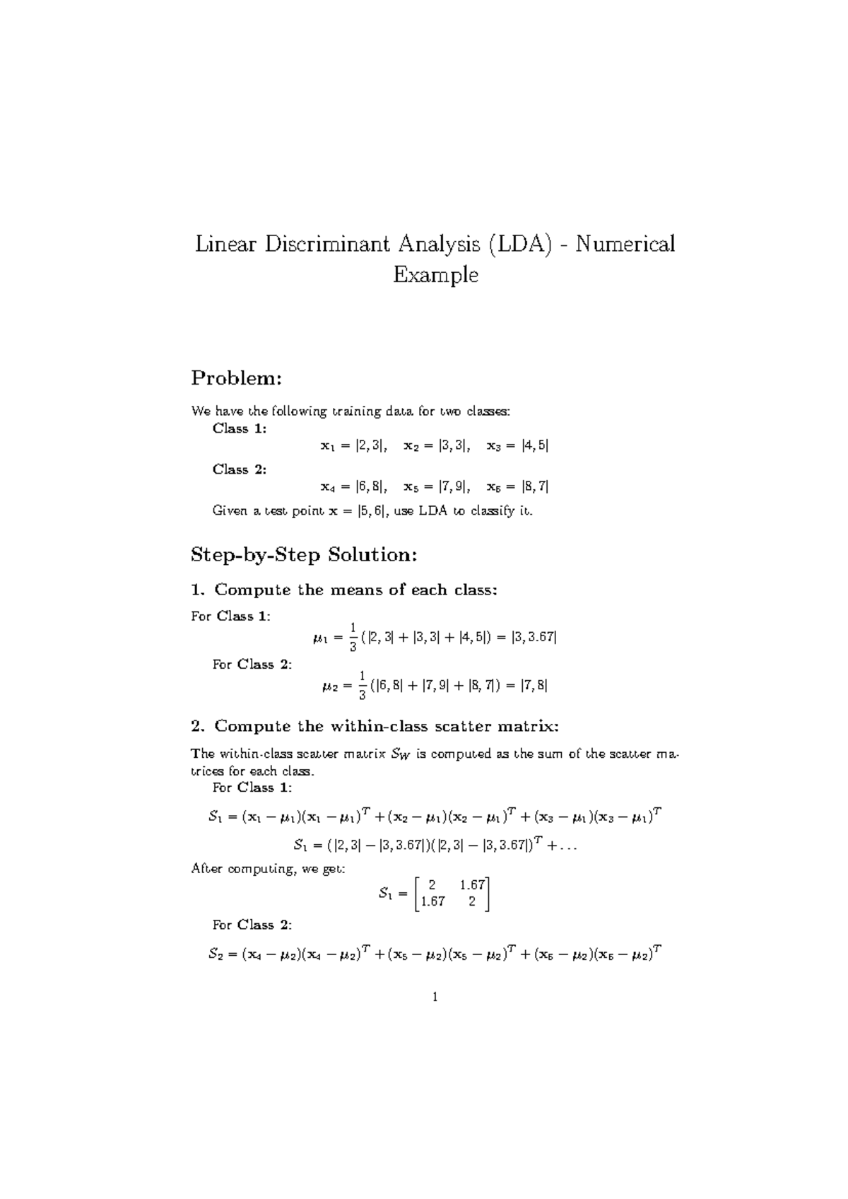 13-Linear Discriminant Analysis Example & Step-by-Step Guide - Studocu