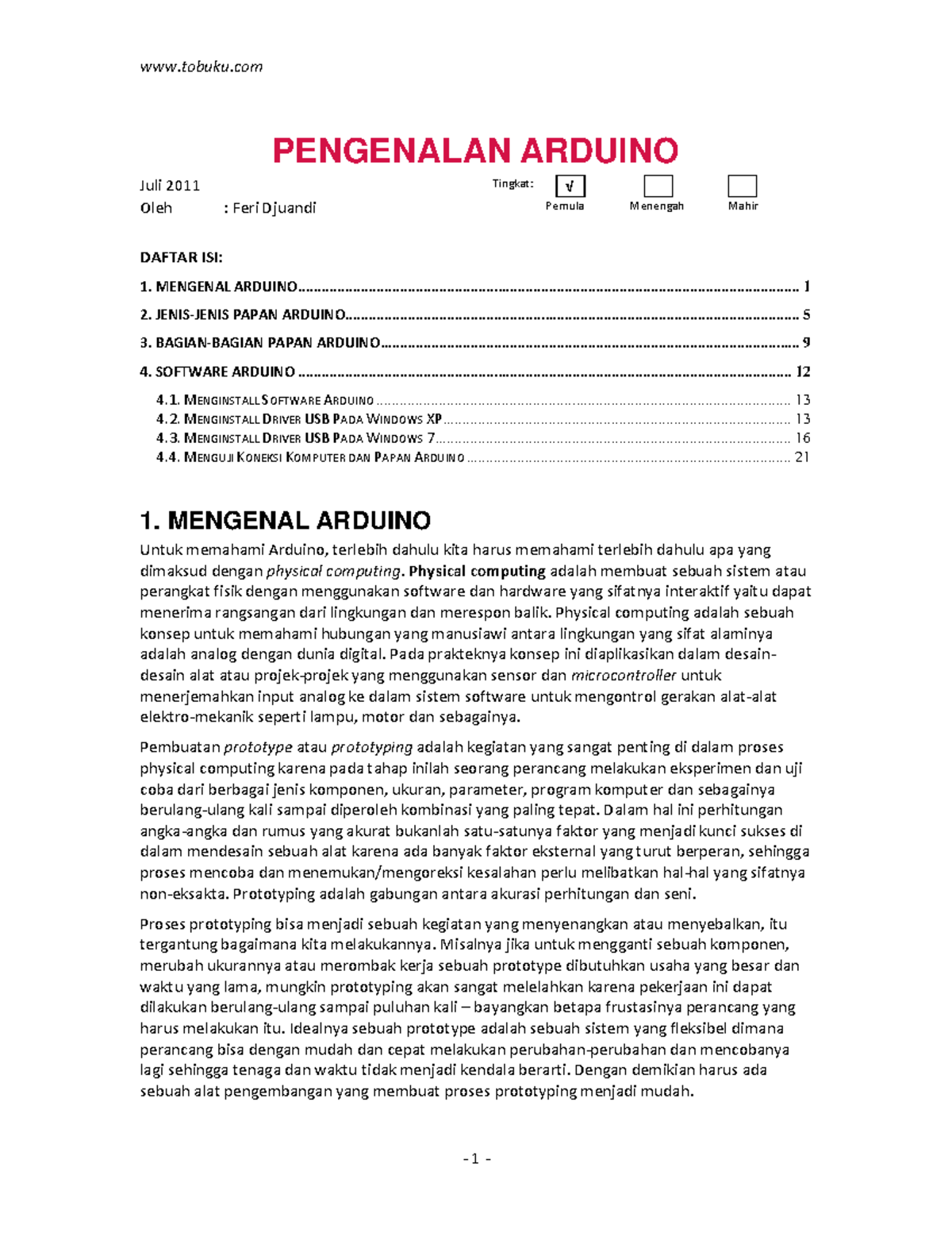 Arduino Pengenalan Arduino Pengenalan Pengenalan Arduino Juli 2011