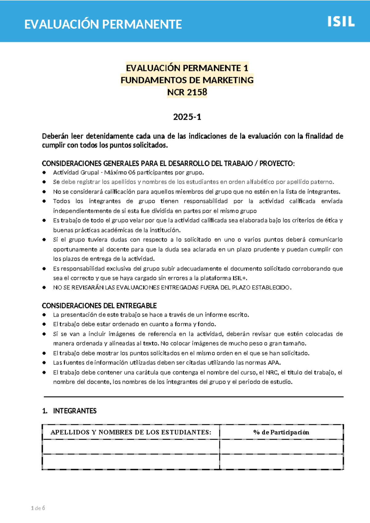 Evaluación Permanente: Proyecto Grupal de Marketing NCR 2158 - Studocu