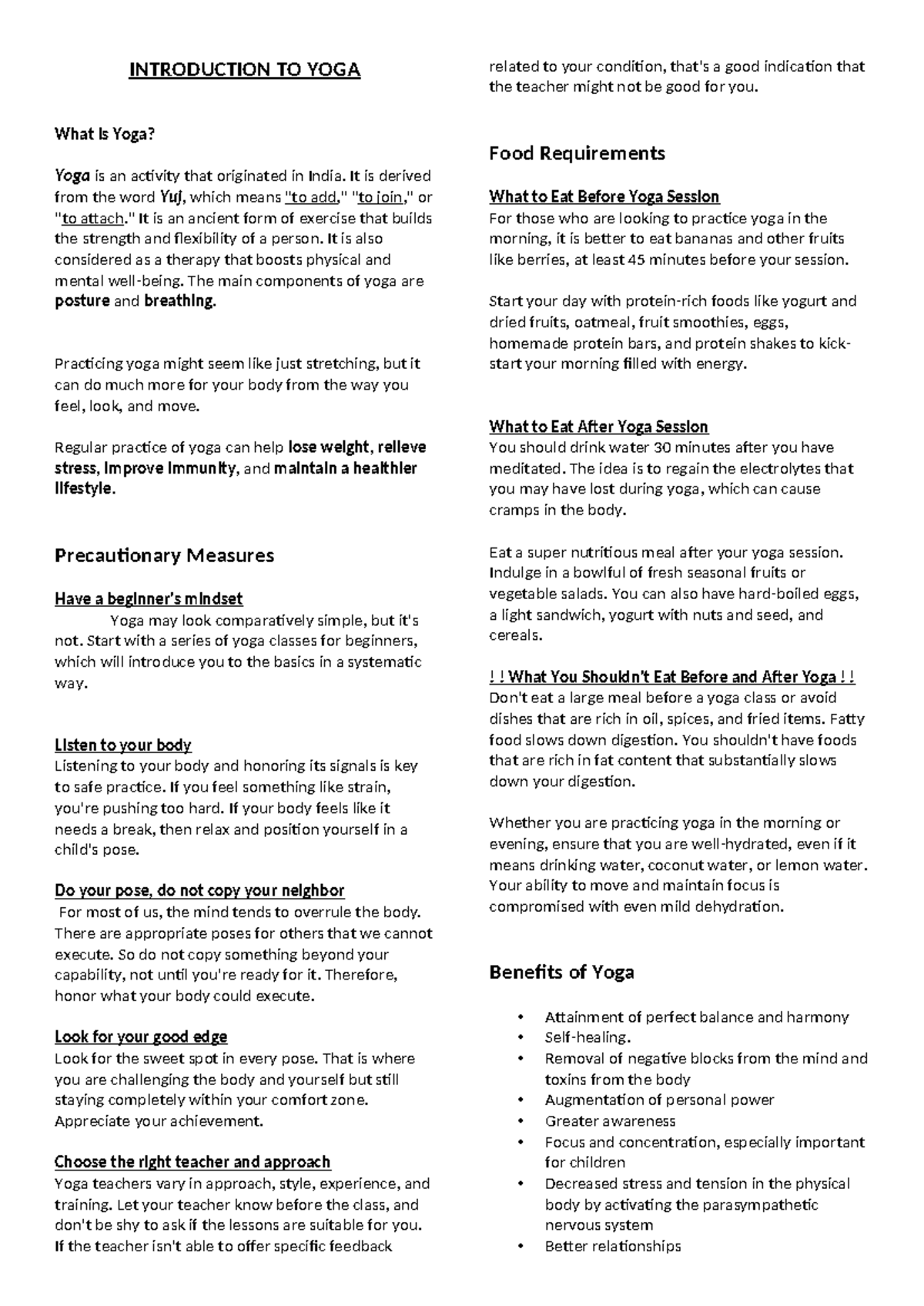 Introduction TO YOGA - Yoga - INTRODUCTION TO YOGA What is Yoga? Yoga ...