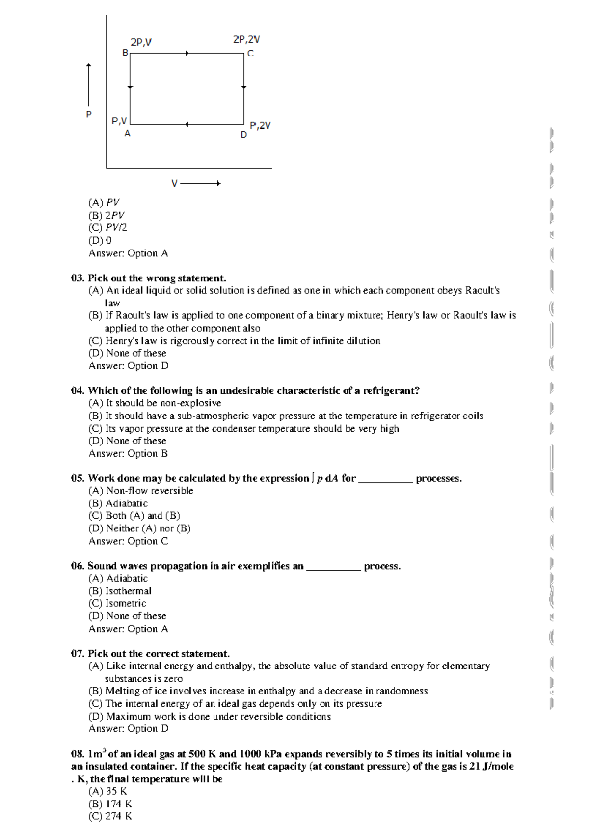 Chemical Engineering Thermodynamics MCQs - Course PR 987FC - Studocu