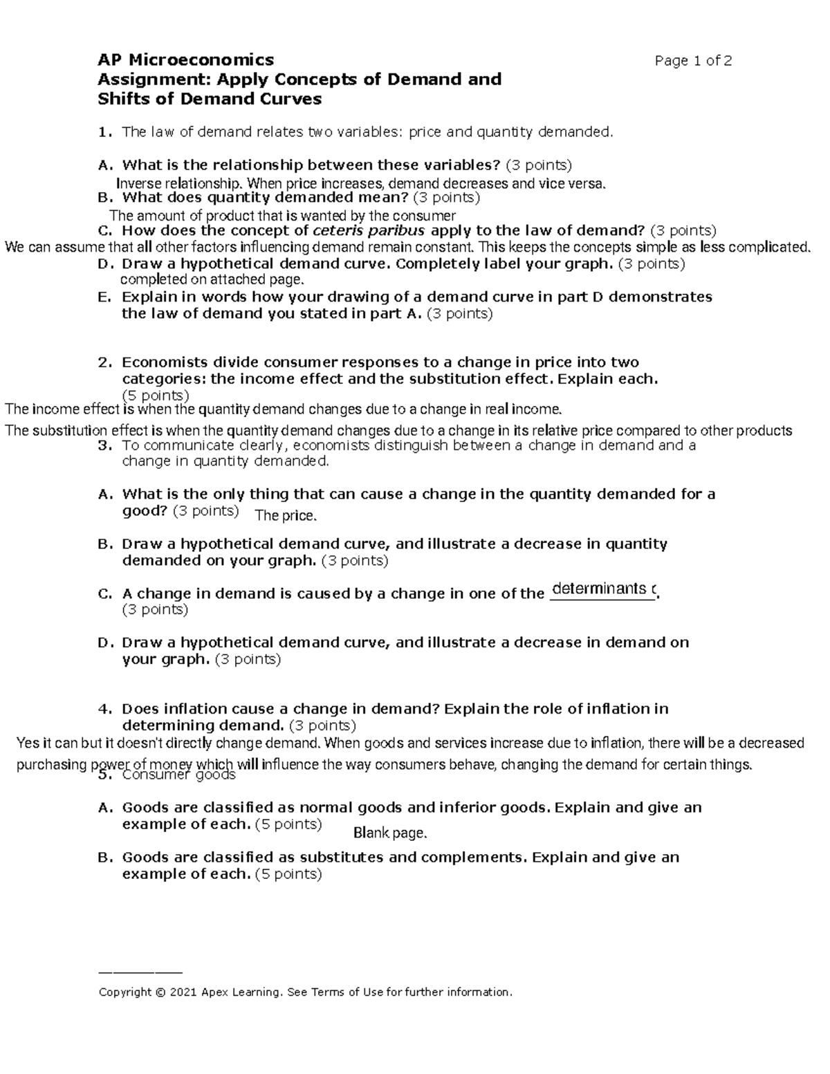 AP Microeconomics - Demand Concepts & Curves Practice Assignment - Studocu