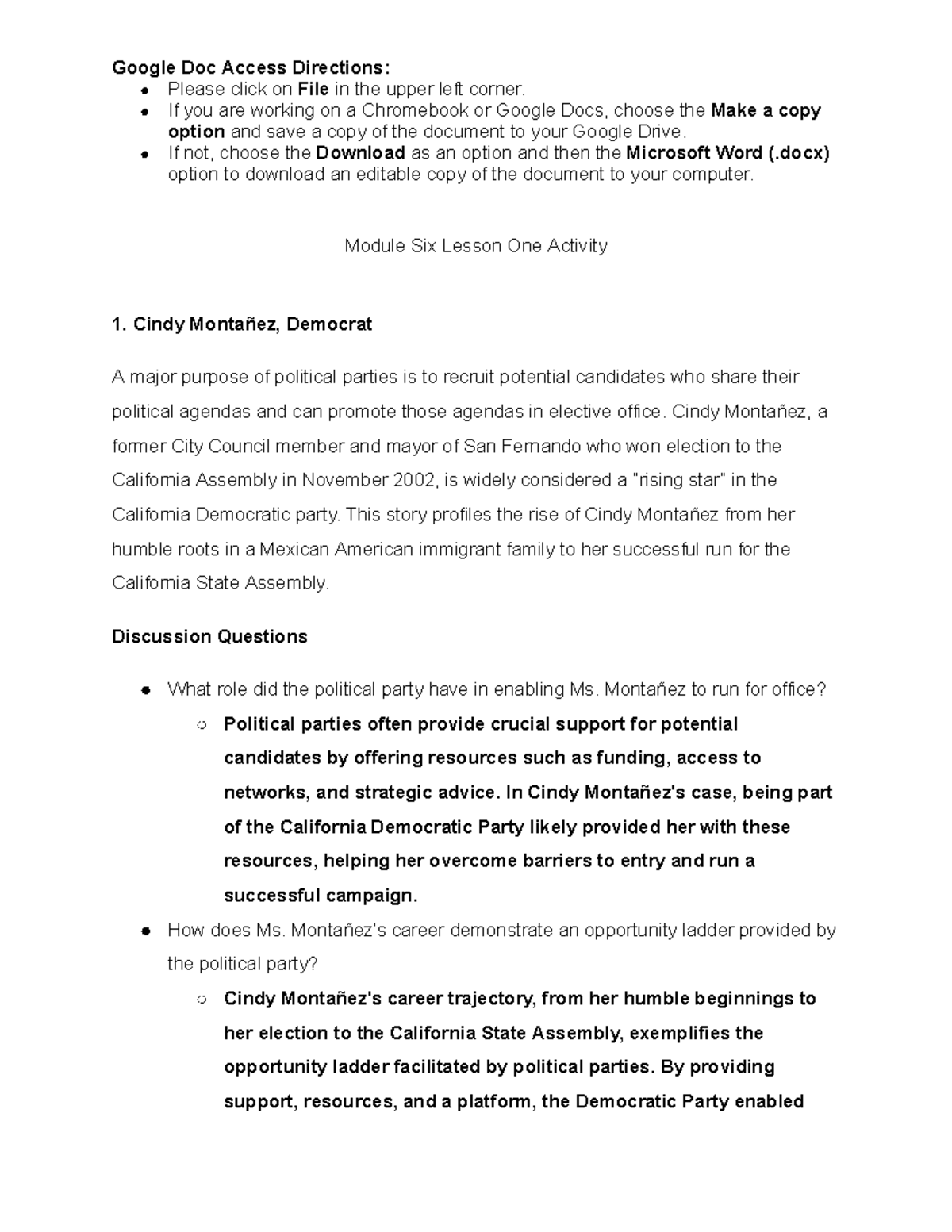 Copy of Module Six Lesson One Activity - Google Doc Access Directions ...