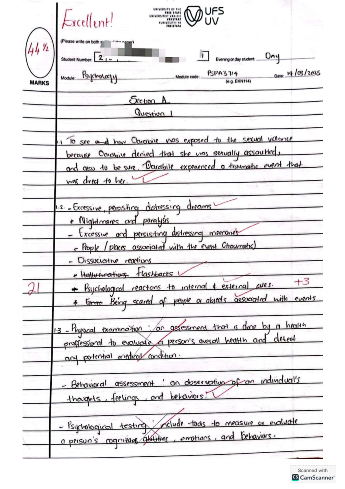 UFS PSPA3714 Psychology Test & Practice Notes - Studocu