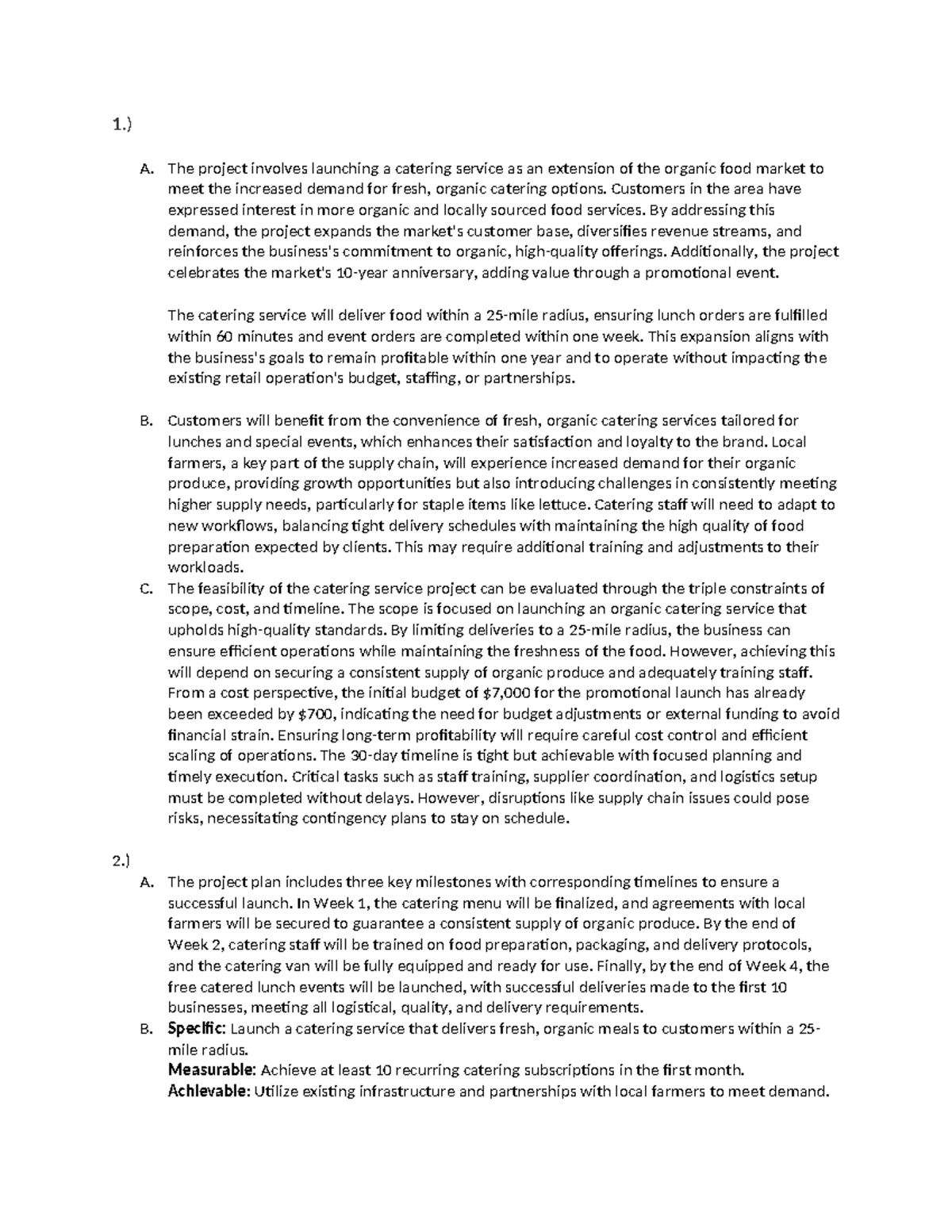 RNM1 - Task 1 - Catering Service Project Feasibility Analysis - Studocu