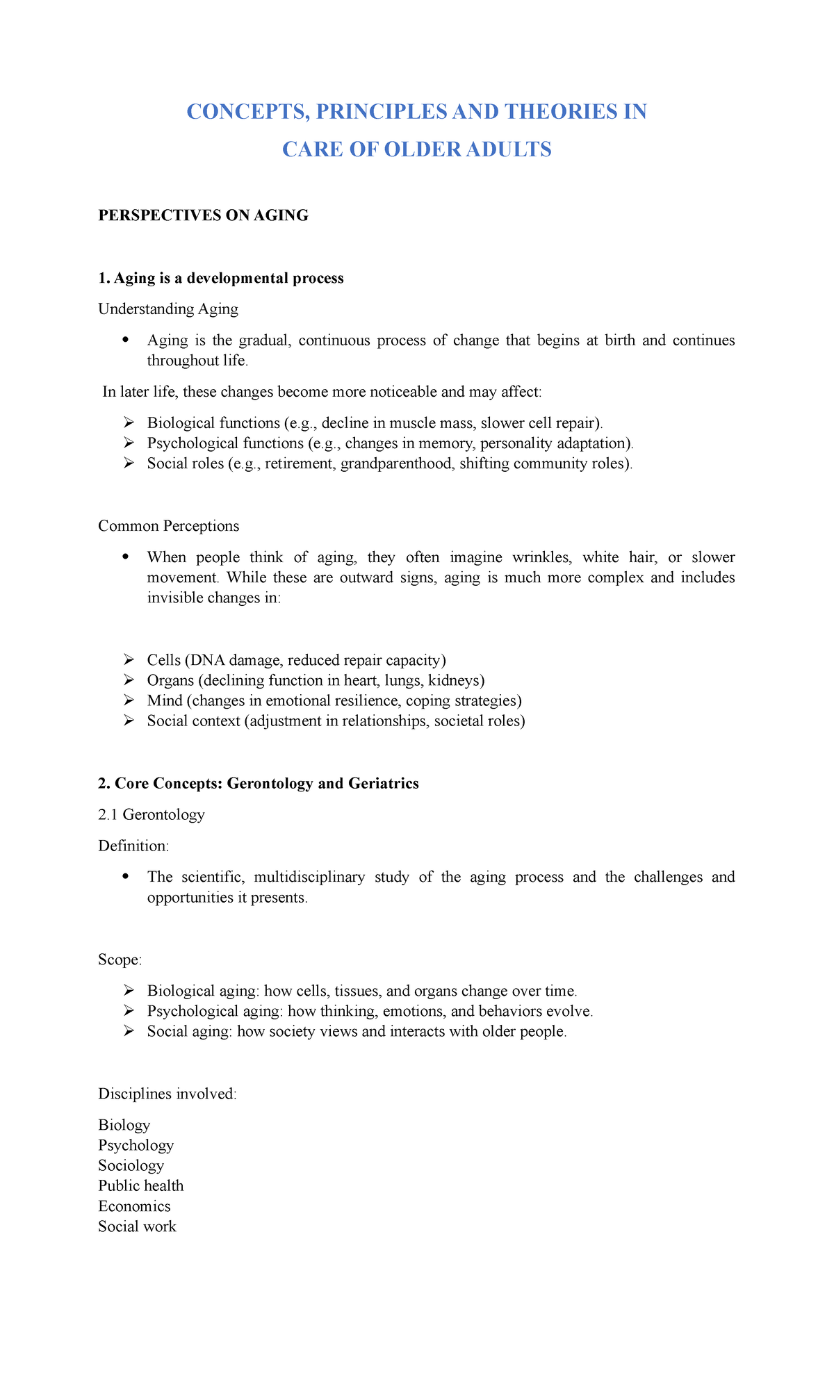 CONCEPTS, PRINCIPLES, AND THEORIES IN AGING (AGING 1) - Studocu