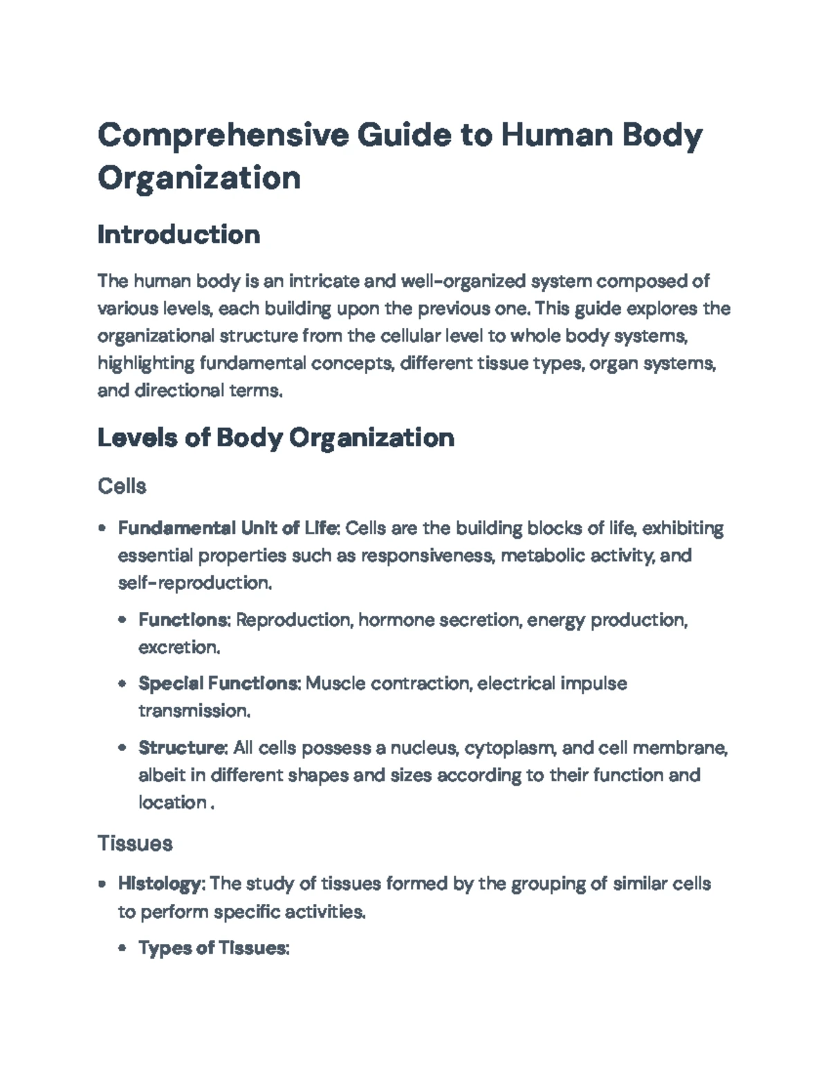 Anatomy & Physiology: Comprehensive Overview of Body Organization - Studocu