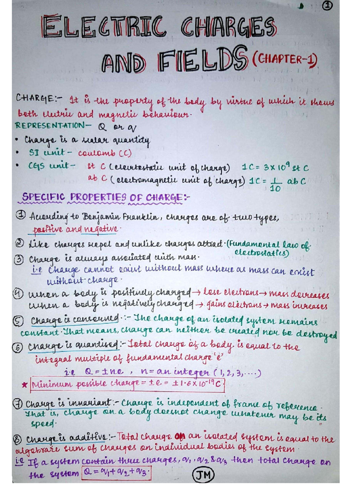 ELECTRIC CHARGES AND FIELDS: Key Concepts and Properties (PHYS 101 ...