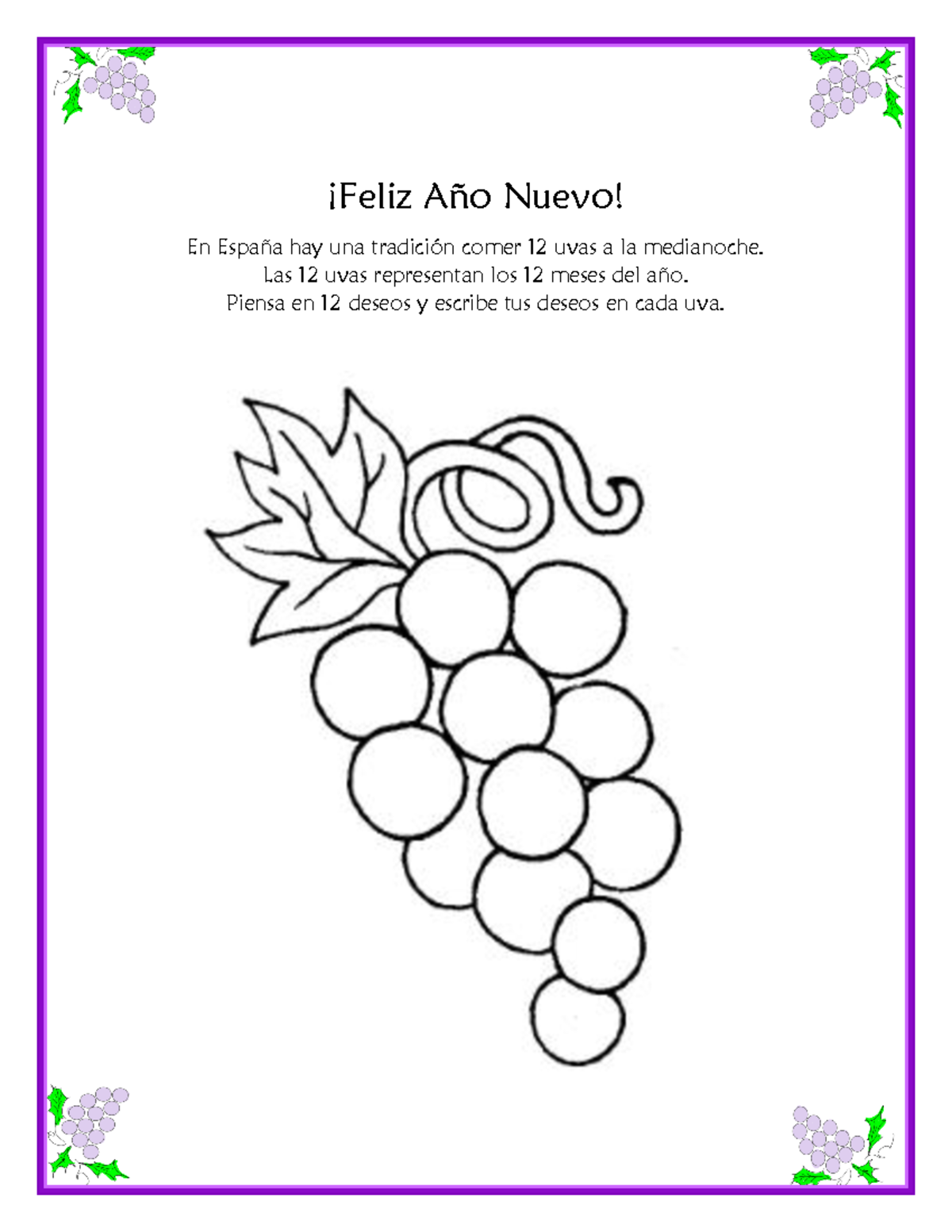 Feliz Ano Nuevo 12Uvas Grapes Activity-1 - ¡Feliz Año Nuevo! En España ...