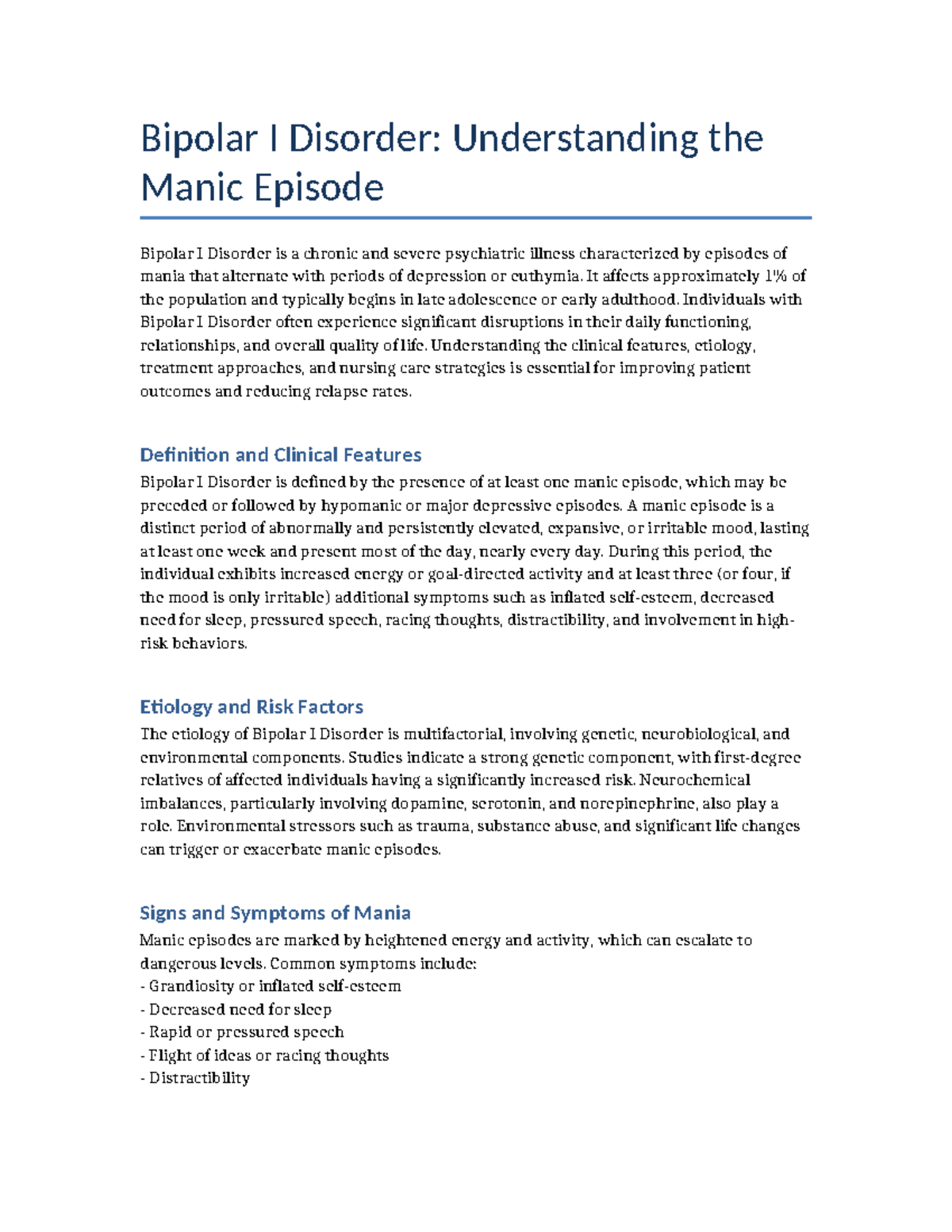 Bipolar I Disorder (PSY 101): Understanding Manic Episodes and ...