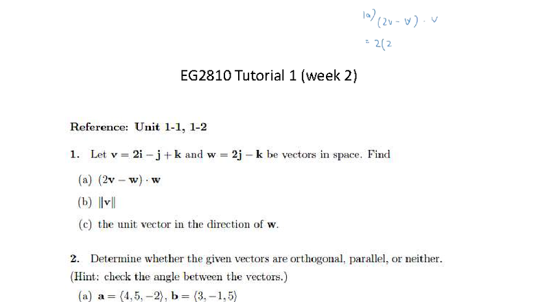 EG2810 Tutorial Questions: Weeks 2 to 7 - Studocu