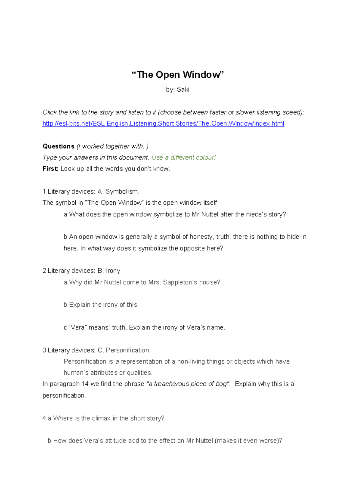 Lit Project Assignment 5: Analysis of "The Open Window" by Saki ...