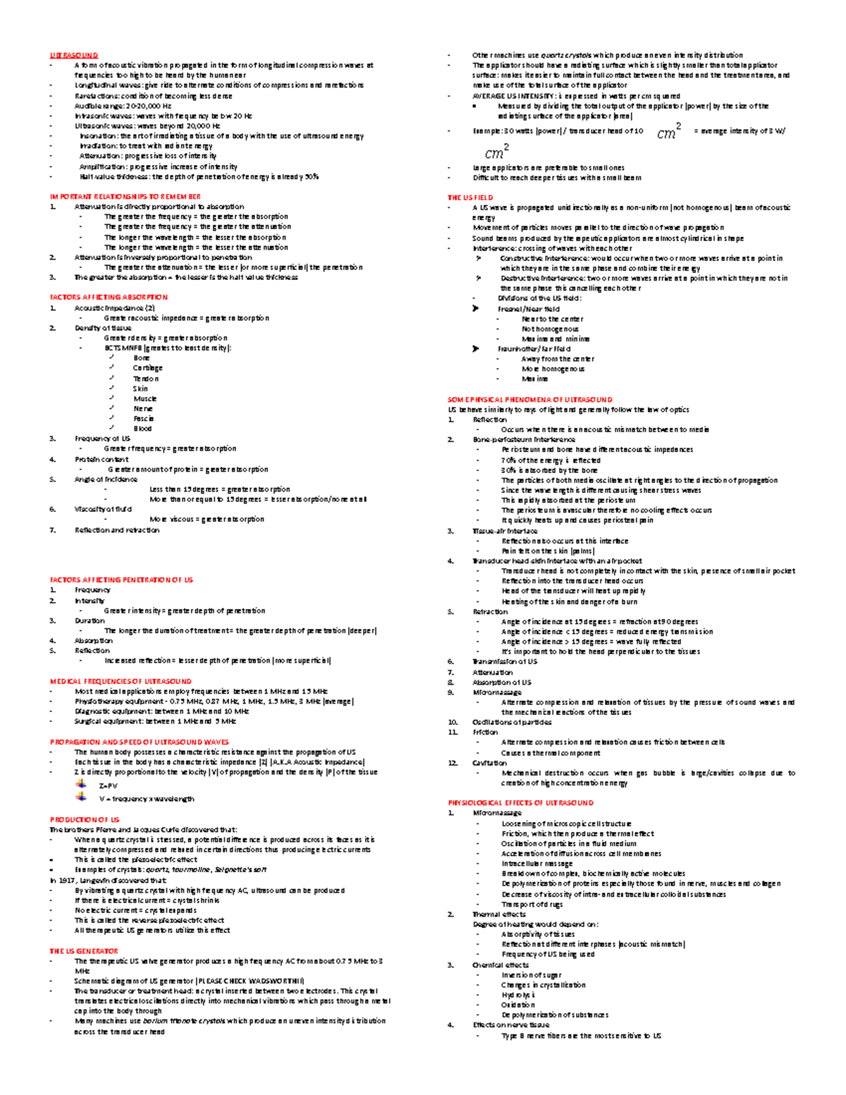 Ultrasound Principles and Applications - UTz Lecture Notes - Studocu