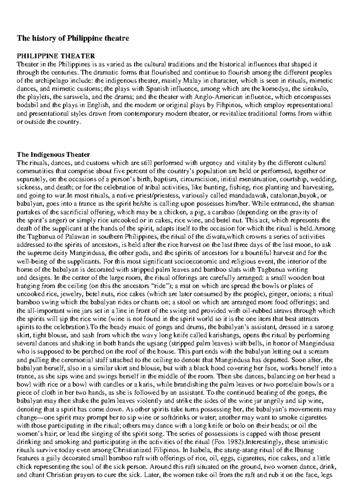 The Evolution of Philippine Theatre: From Indigenous to Colonial ...