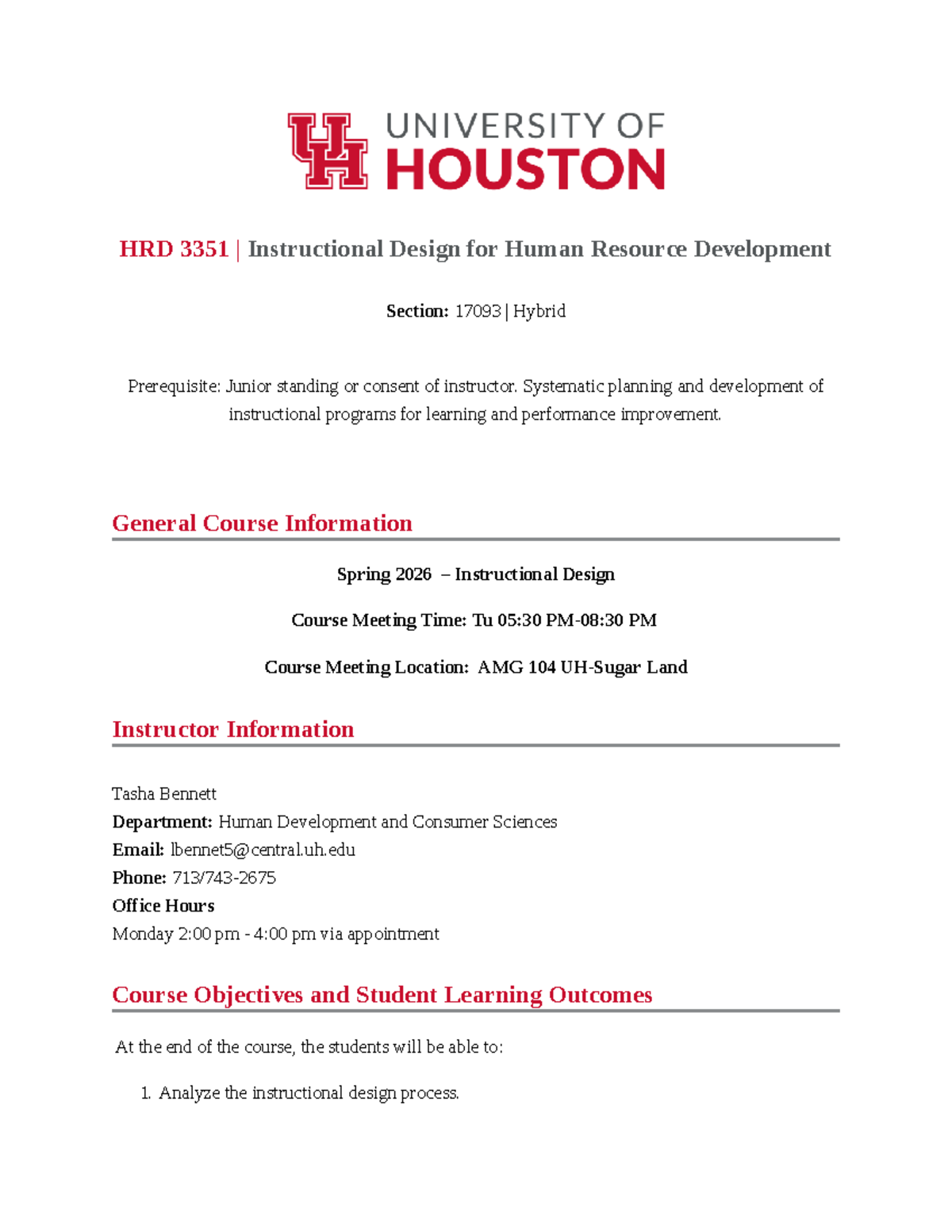 HRD 3351 Syllabus: Instructional Design for HR Development Spring 2026 ...