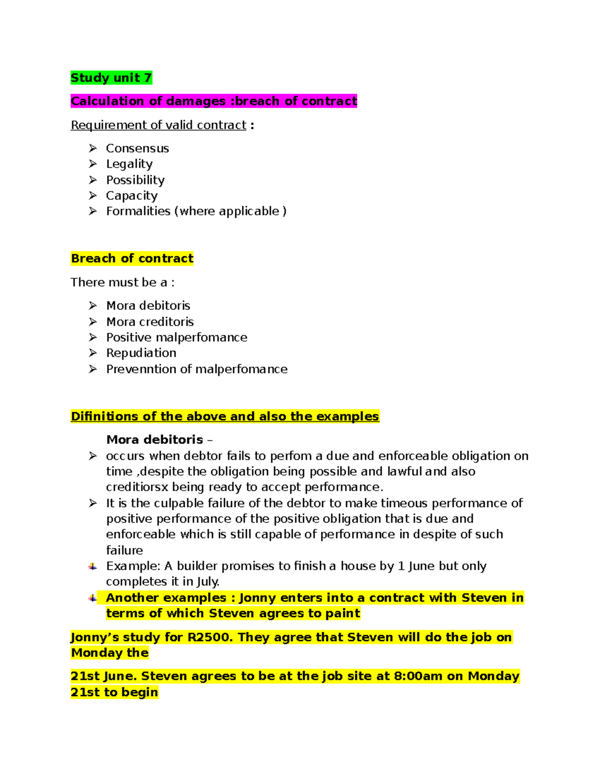 Study Unit 6, 7, 8: Breach of Contract & Constitutional Damages ...