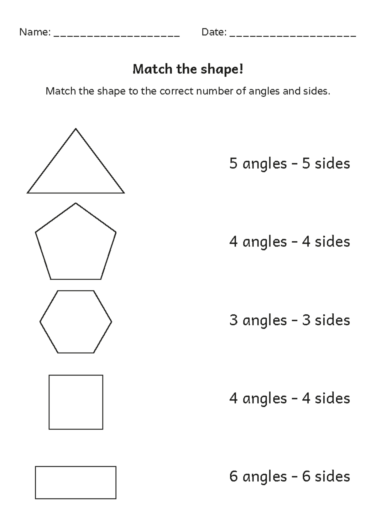 Shape Matching - 3rd Grade Worksheet - Name: ___________________ Match ...
