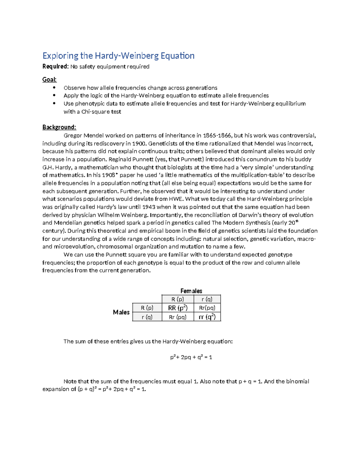 Lab 12 - Understanding Hardy-Weinberg Equilibrium Principles - Studocu