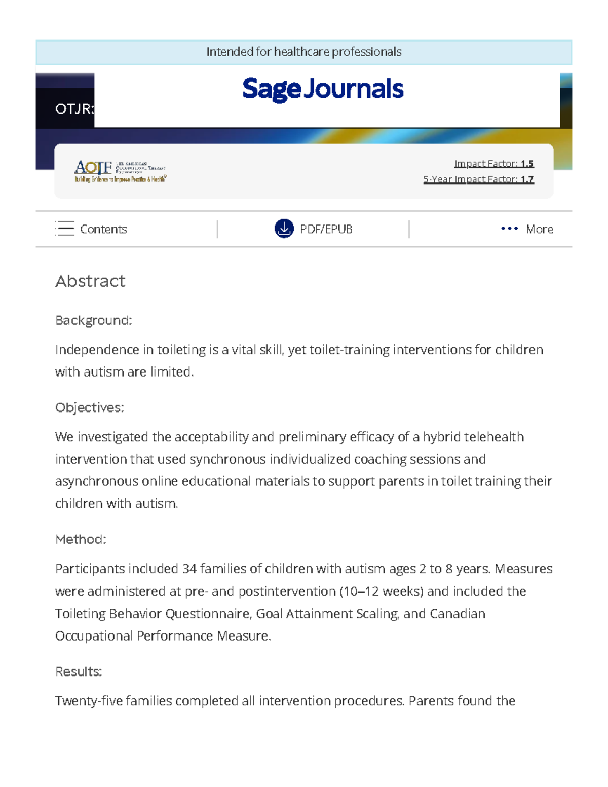 AOTA 2023: Telehealth Toilet Training Intervention for Autism - Studocu