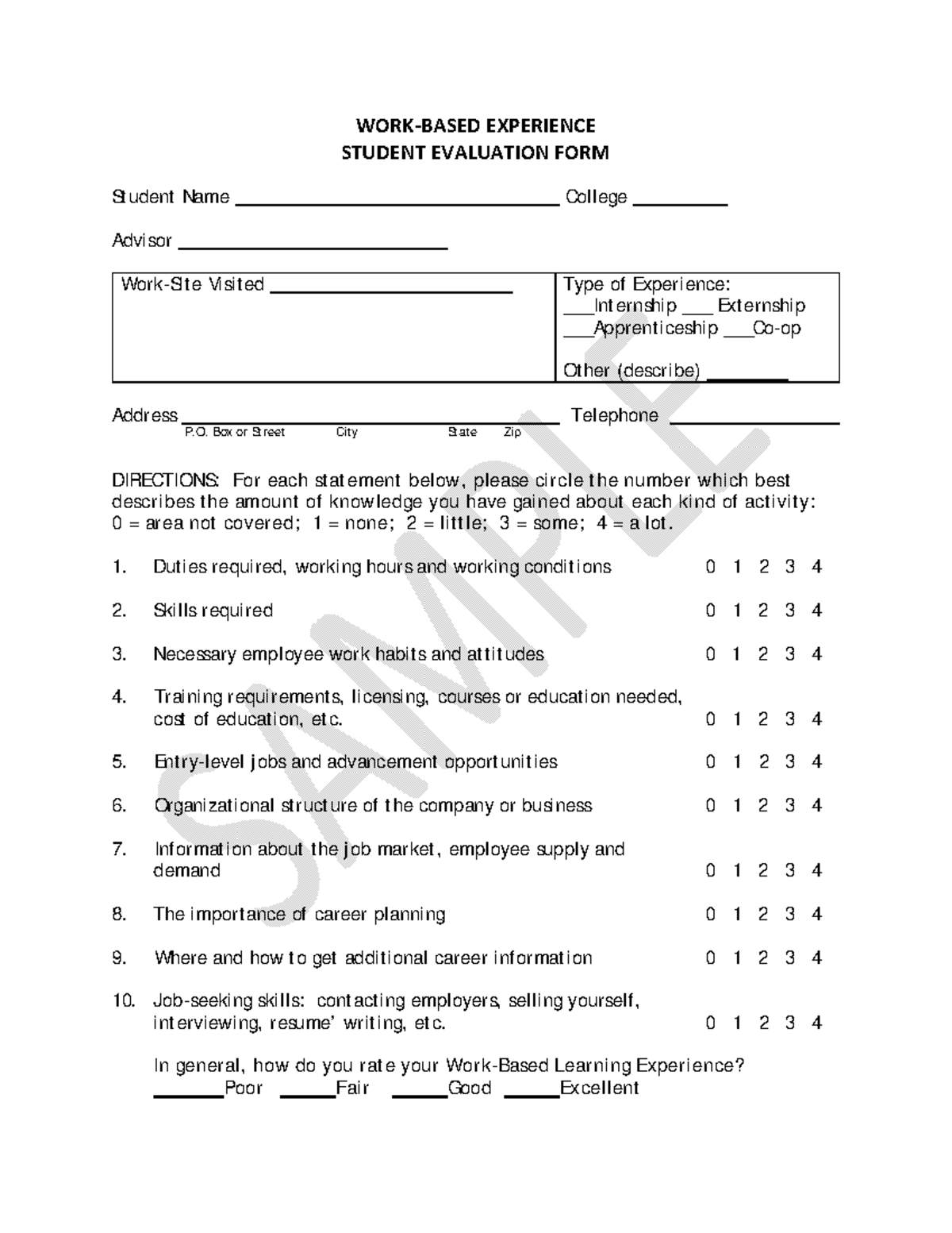WBL 101 Final Evaluation Forms: Student & Employer Assessments - Studocu