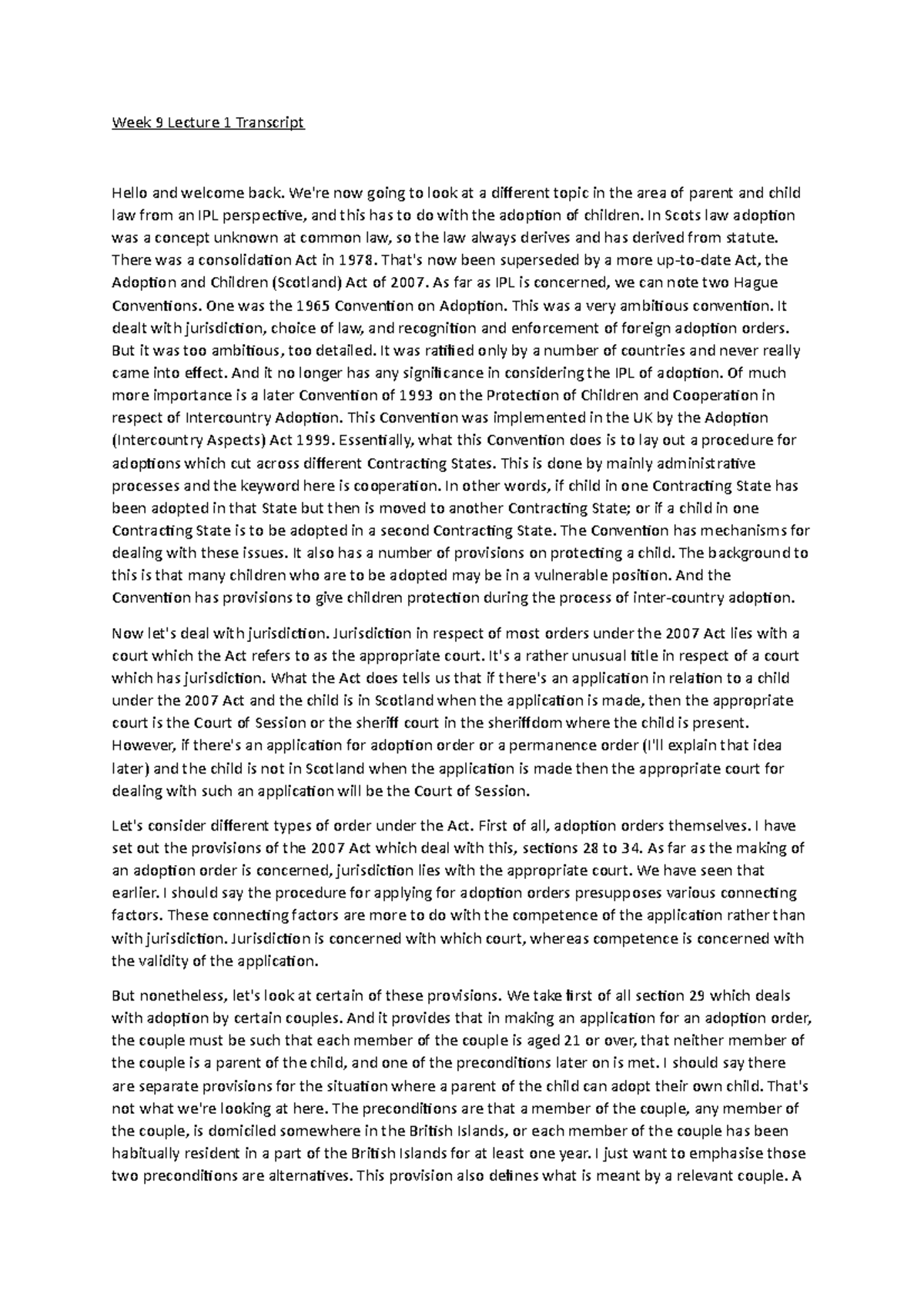 Week 9 Lecture 1 Transcript - Week 9 Lecture 1 Transcript Hello and ...