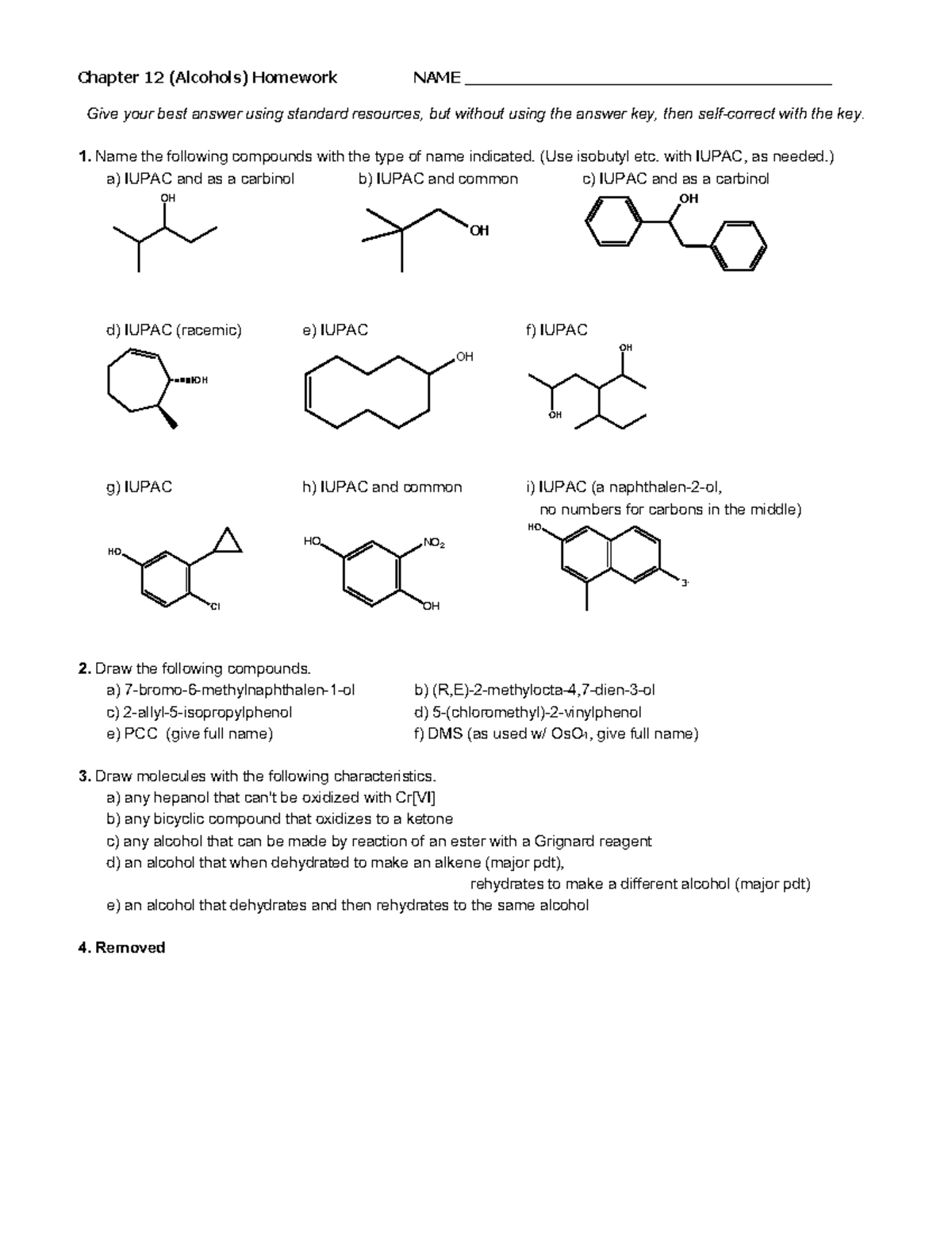 Chap 12 (Alcohols) Homework S24 - Practice Problems and Solutions - Studocu