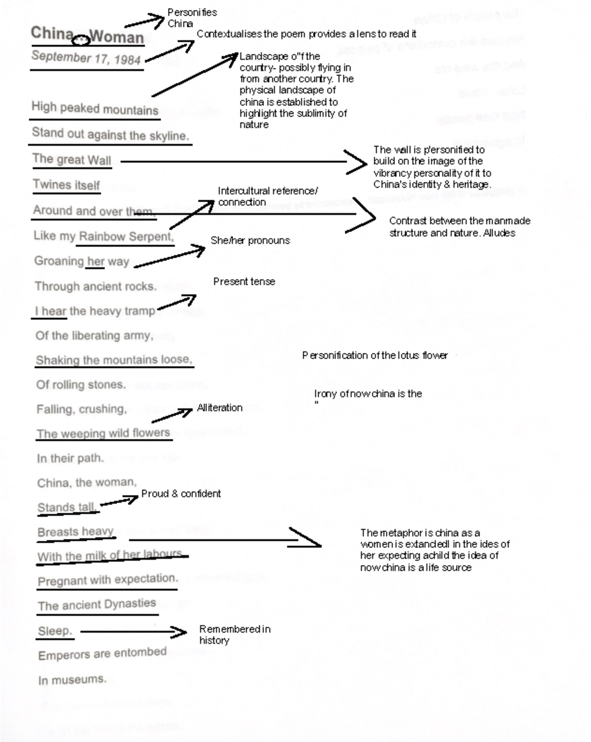 China woman analysis - English (Oodgeroo Noonuccal) - Landscape o''f ...