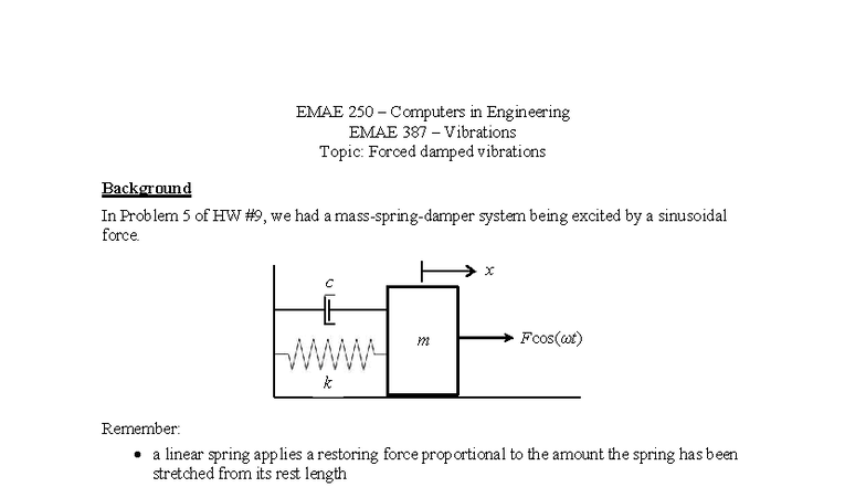 Lab #7b - Vibration System Analysis for EMAE 250 - Studocu