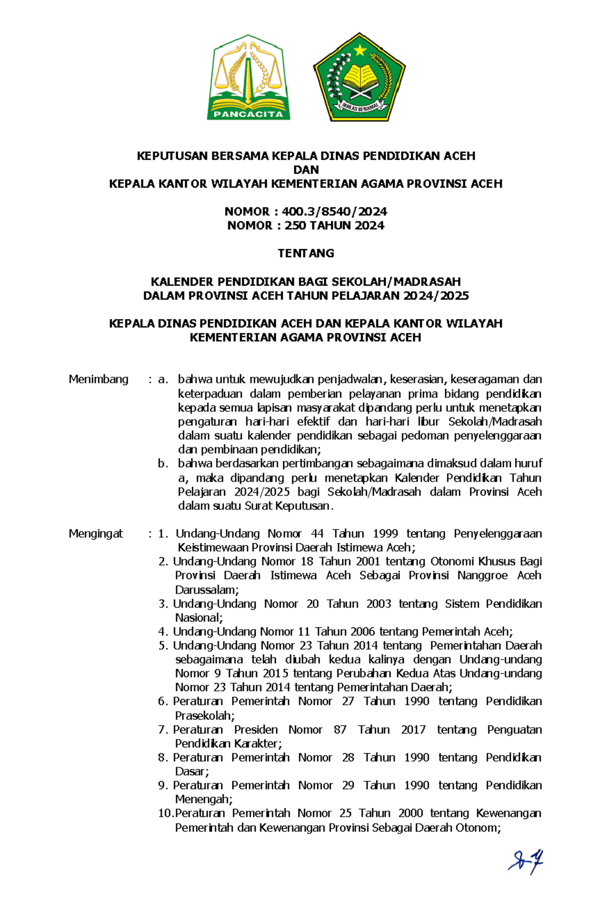 Kalender Pendidikan Aceh T.A. 2024/2025 - Keputusan Dinas dan Kemenag ...