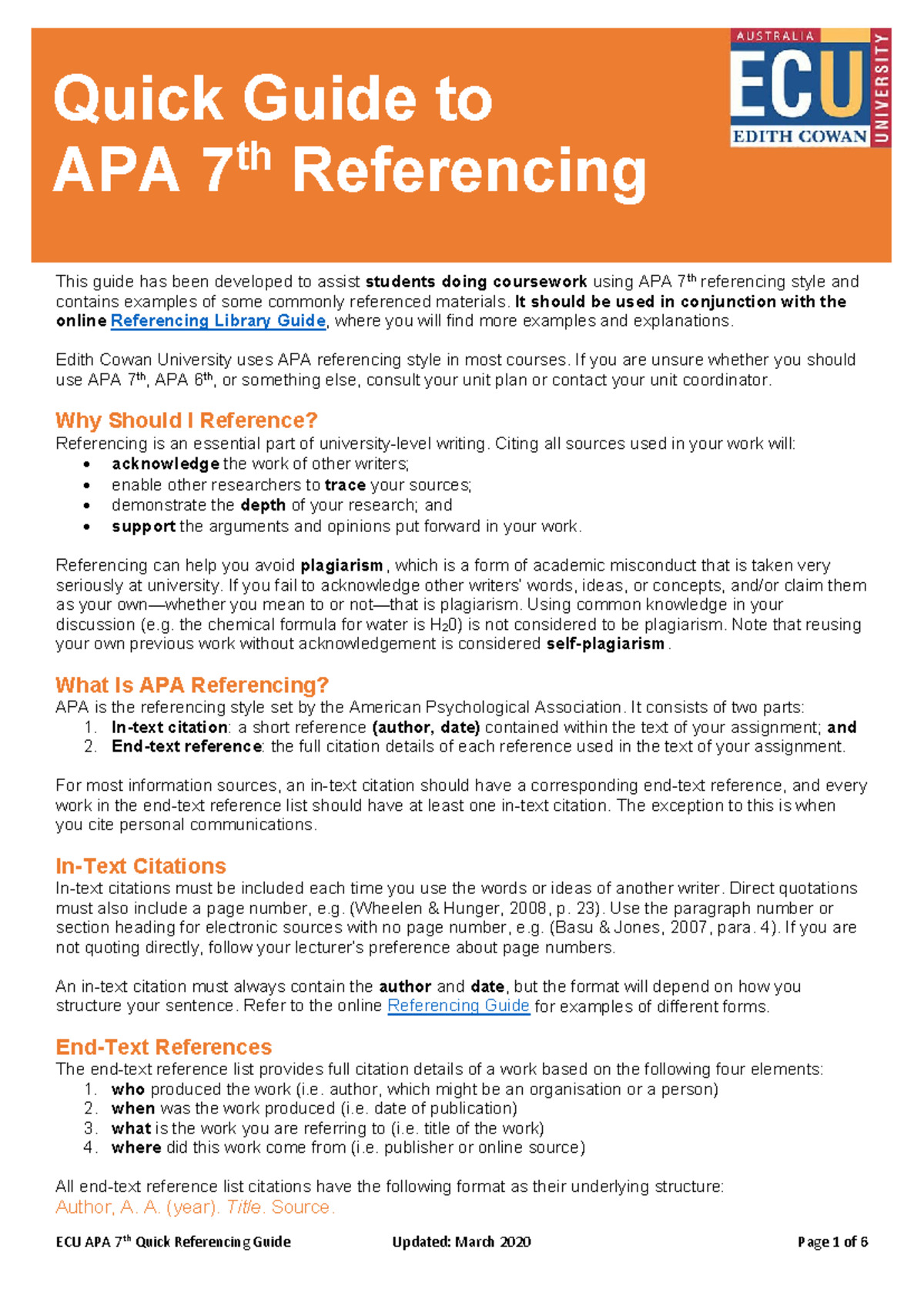 APA 7th Referencing Quick Guide for Coursework (2020-1) - Studocu