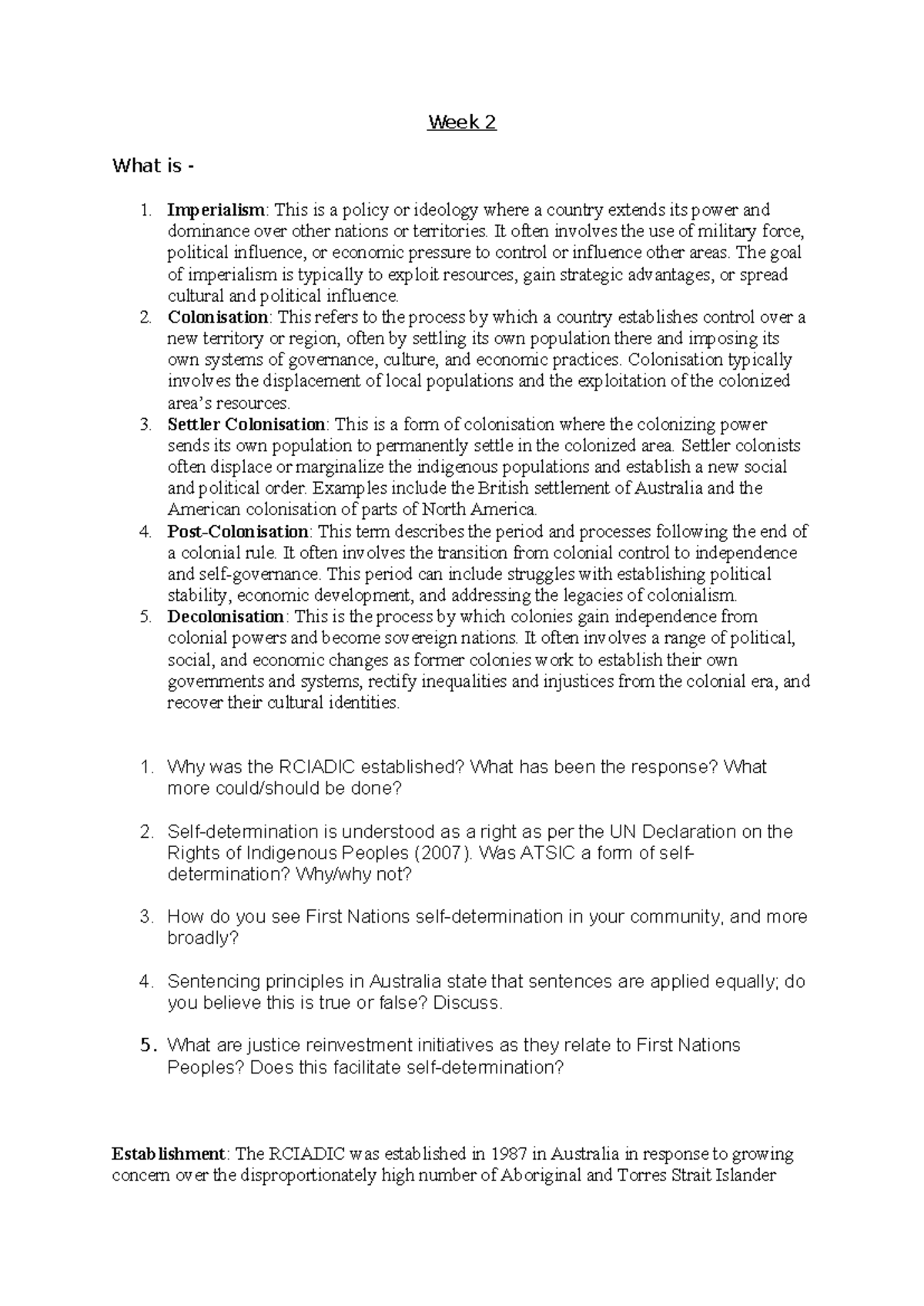 Week 2 Lecture Notes: Understanding Imperialism, Colonisation, and ...