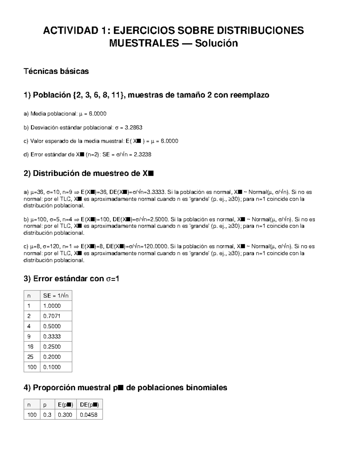 Actividad 1: Ejercicios Resueltos sobre Distribuciones Muestrales - Studocu