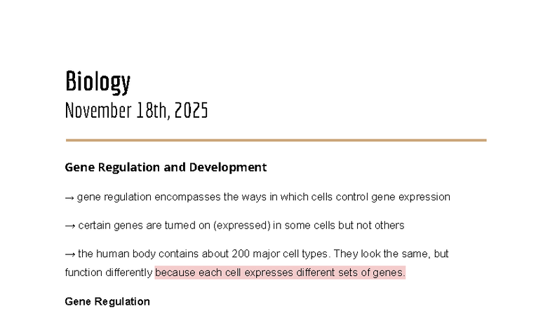 Biology Module 9: Gene Regulation & Development Notes - Studocu